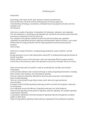 Cell Biology part 2 - Notes - Cell Biology part 2 Cell Signaling: Cells ...