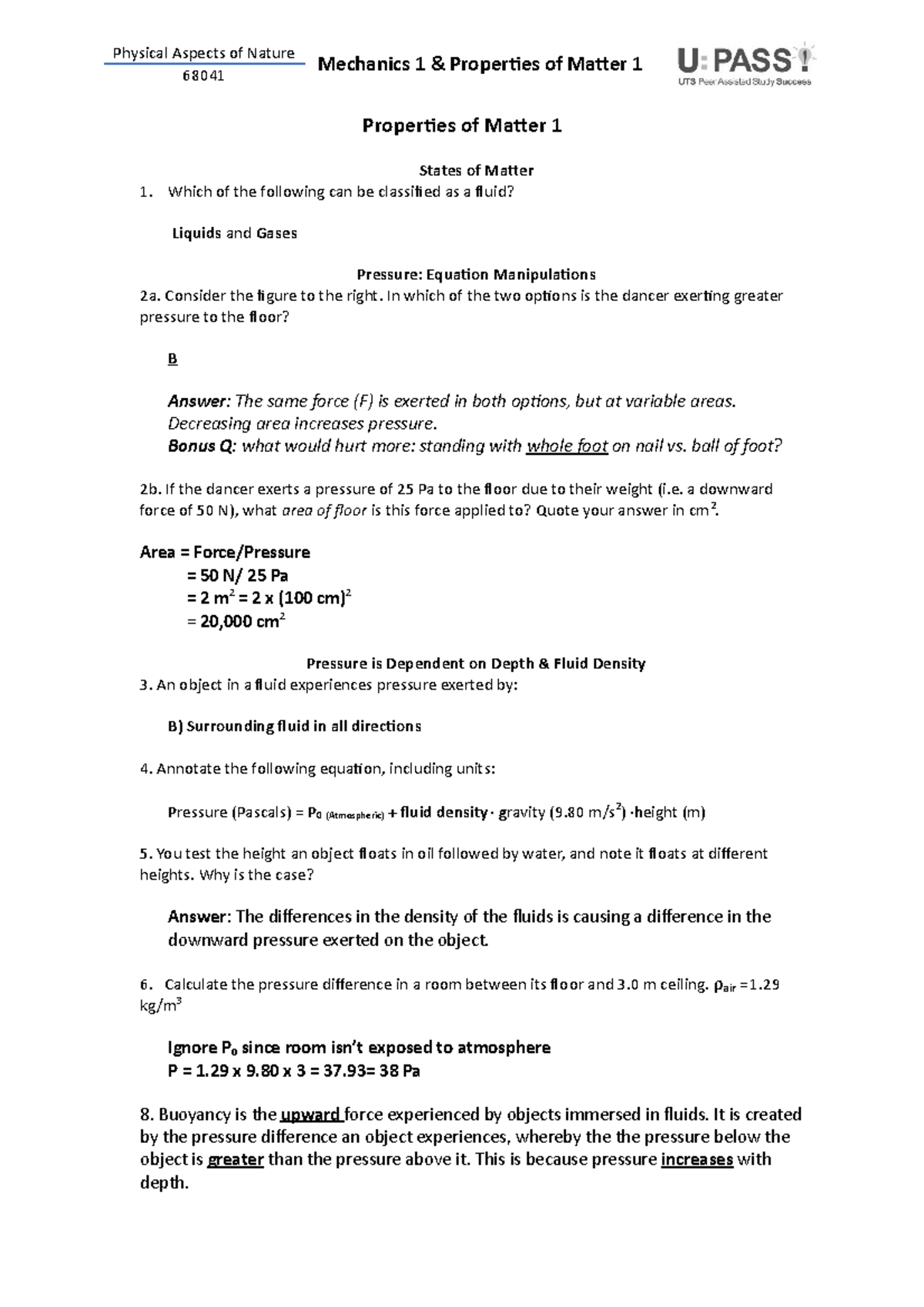 Properties of Matter 1 and Mechanics 1 - Practice Question Solutions ...