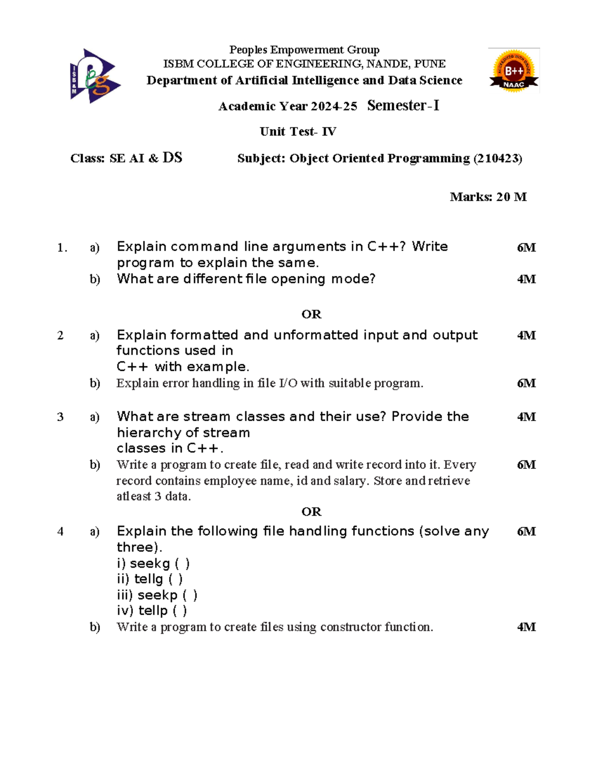 Unit Test 4 Tutorial Work Peoples Empowerment Group Isbm College Of Engineering Nande Pune