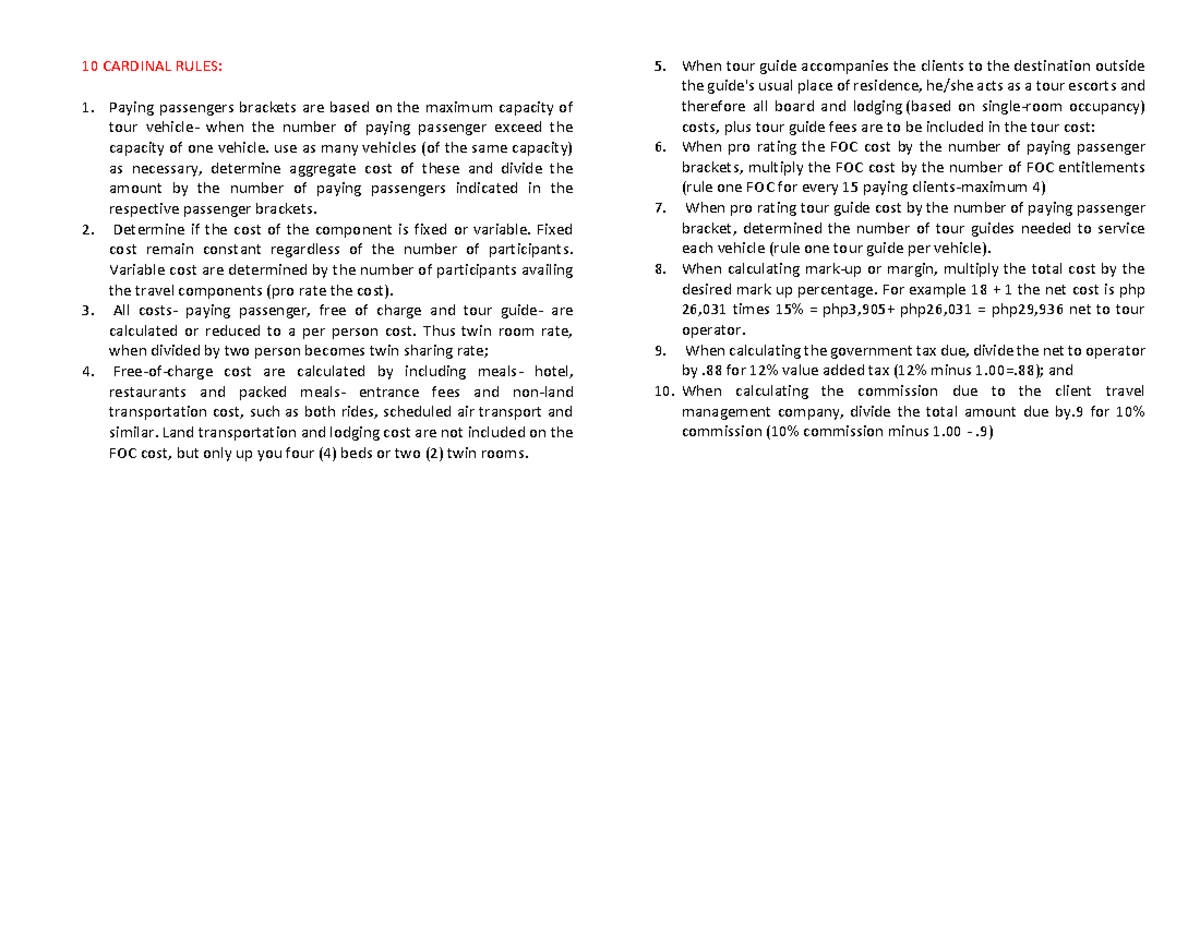 10 Cardinal Rules - 10 CARDINAL RULES: Paying passengers brackets are ...