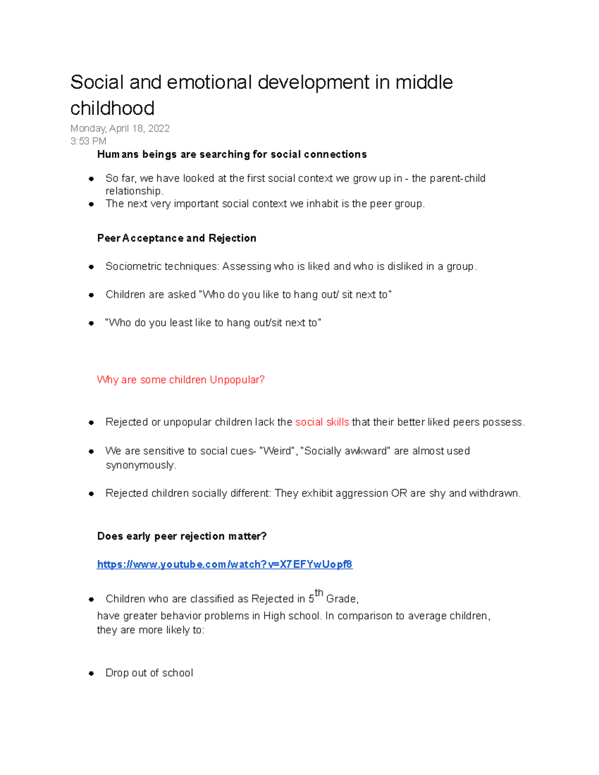 CHILD DEVELOPMENT - Social and emotional development in middle ...