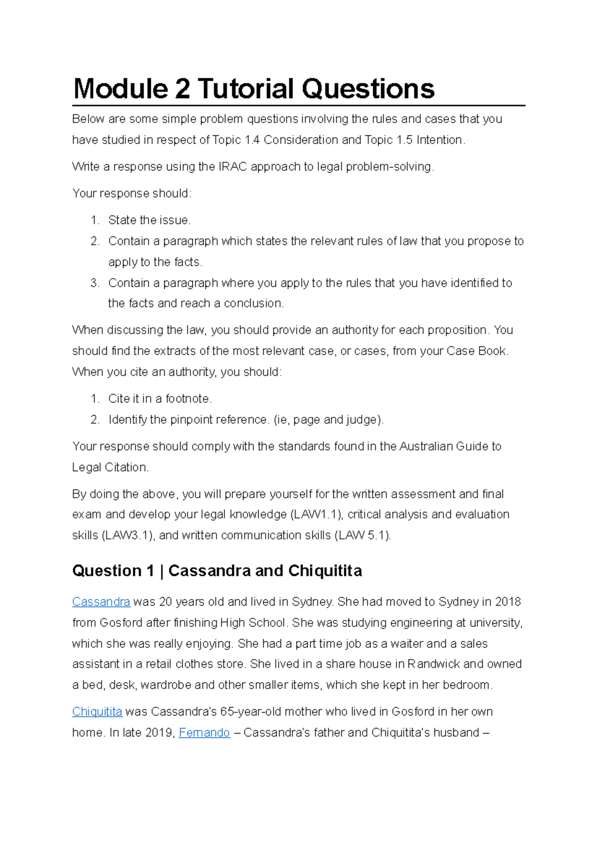 Work Sheet covered in Tutorials 03 - Module 2 Tutorial Questions Below ...