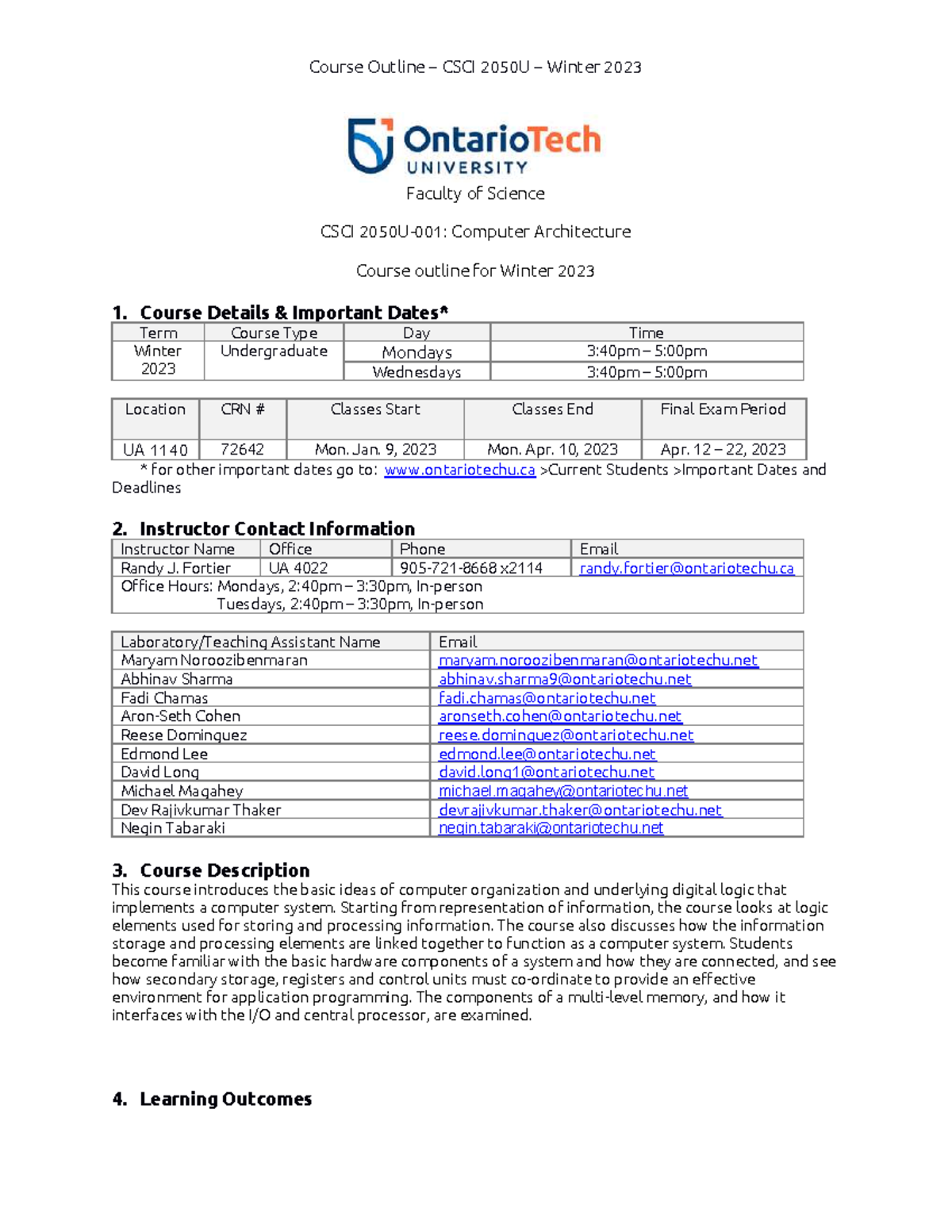 Course Outline CSCI2050U 001 Winter 2023 - Faculty of Science CSCI 2050U-001: Computer ...