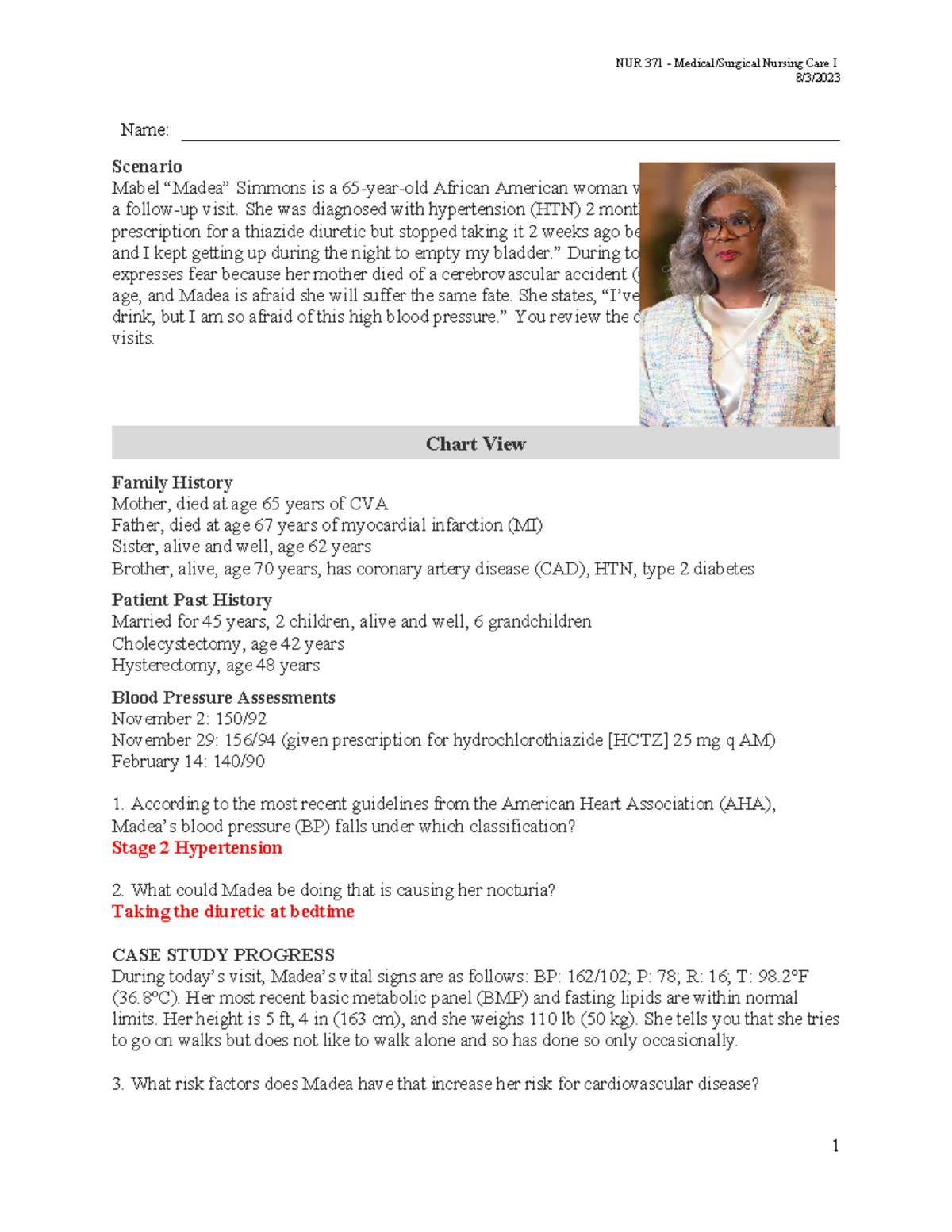 Mabel Simmons Case Study-2 - 8/3/ Name: Scenario Mabel “Madea” Simmons ...