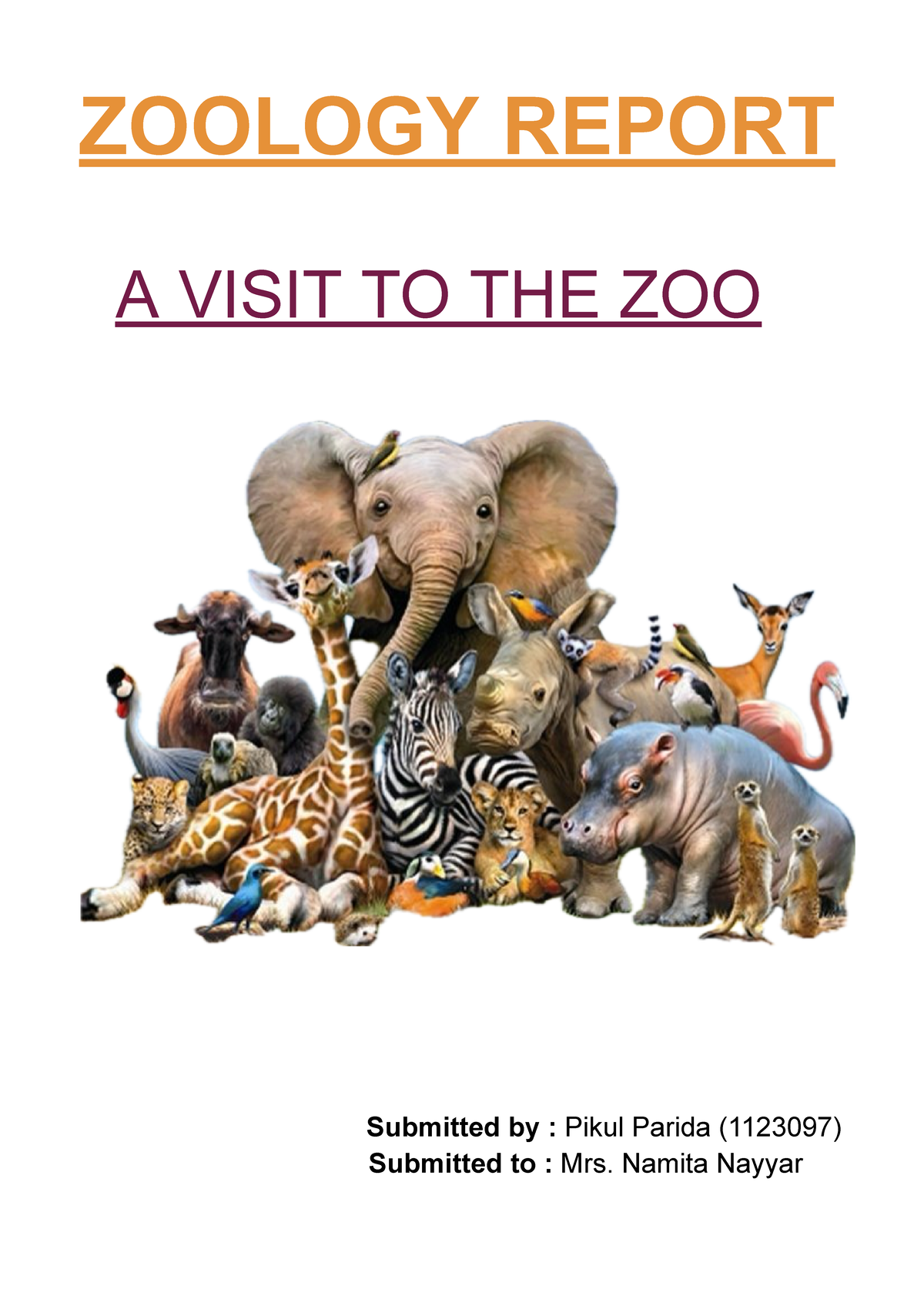Zoo report - ZOOLOGY REPORT A VISIT TO THE ZOO Submitted by : Pikul ...