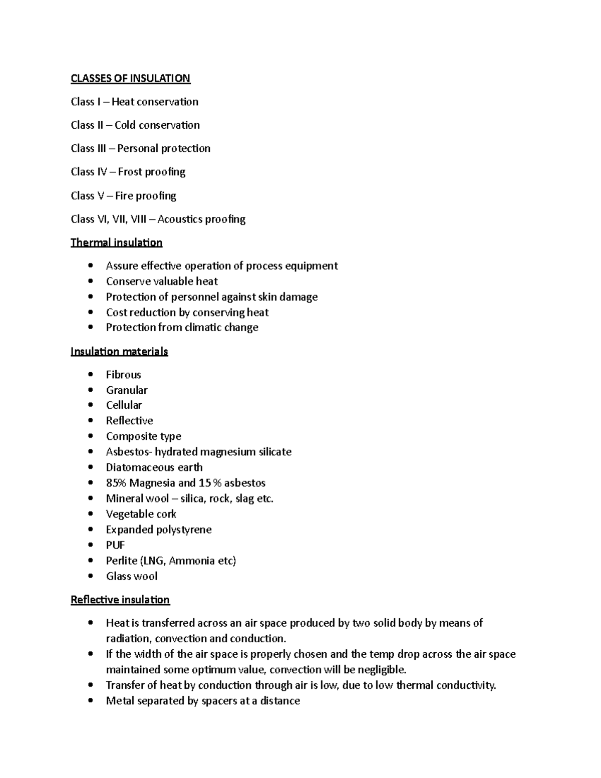 Project engineering - Insulation - CLASSES OF INSULATION Class I – Heat ...