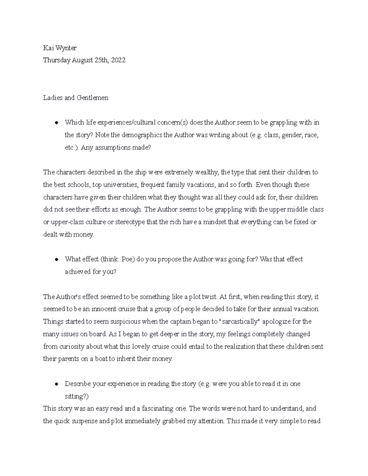 Writing Sketch #2 - Notes on Given readings for the week. Which life ...