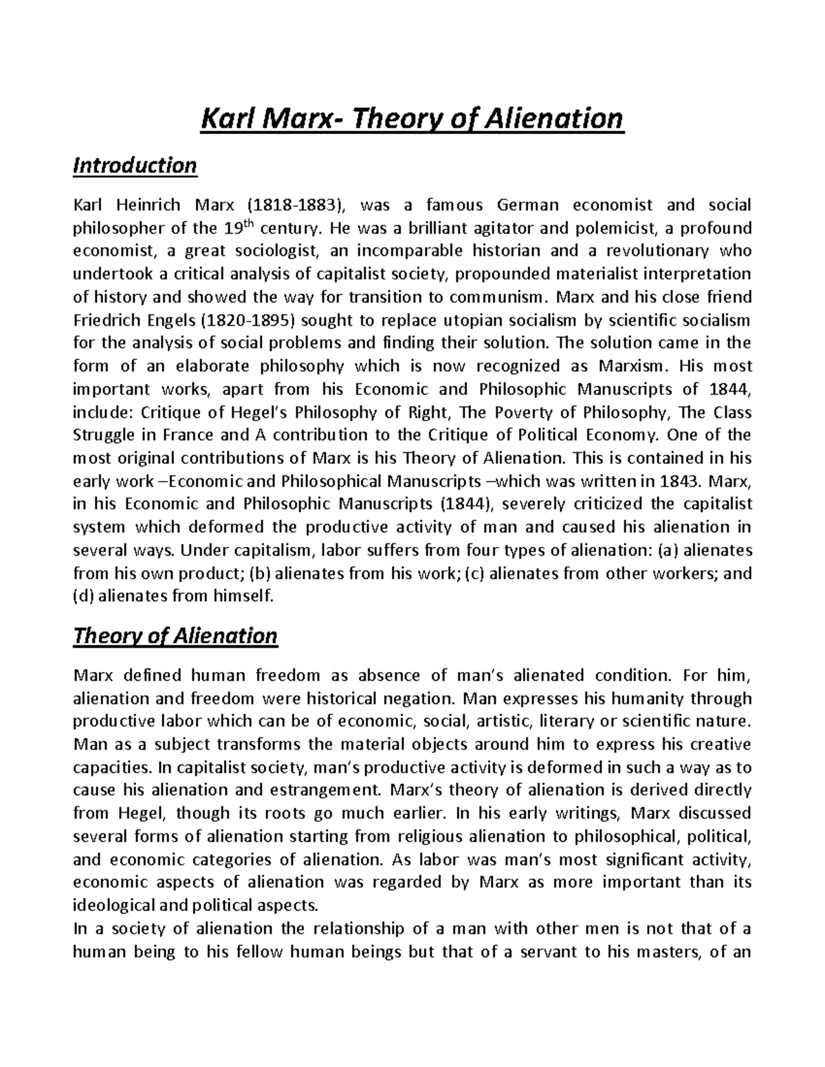 Karl Marx-Theory of Alienation - Warning: TT: undefined function: 32 Warning: TT: undefined ...