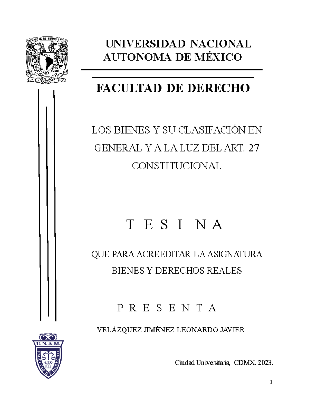 Tesina Clasif. DE LOS Bienes - UNIVERSIDAD NACIONAL AUTONOMA DE MÉXICO ...