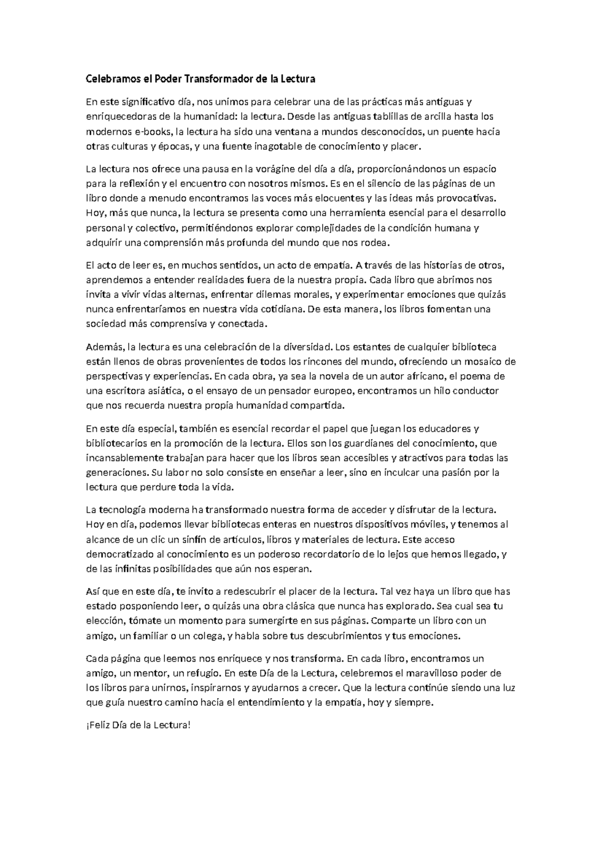 Celebramos el Poder Transformador de la Lectura - Desde las antiguas tablillas de arcilla hasta ...