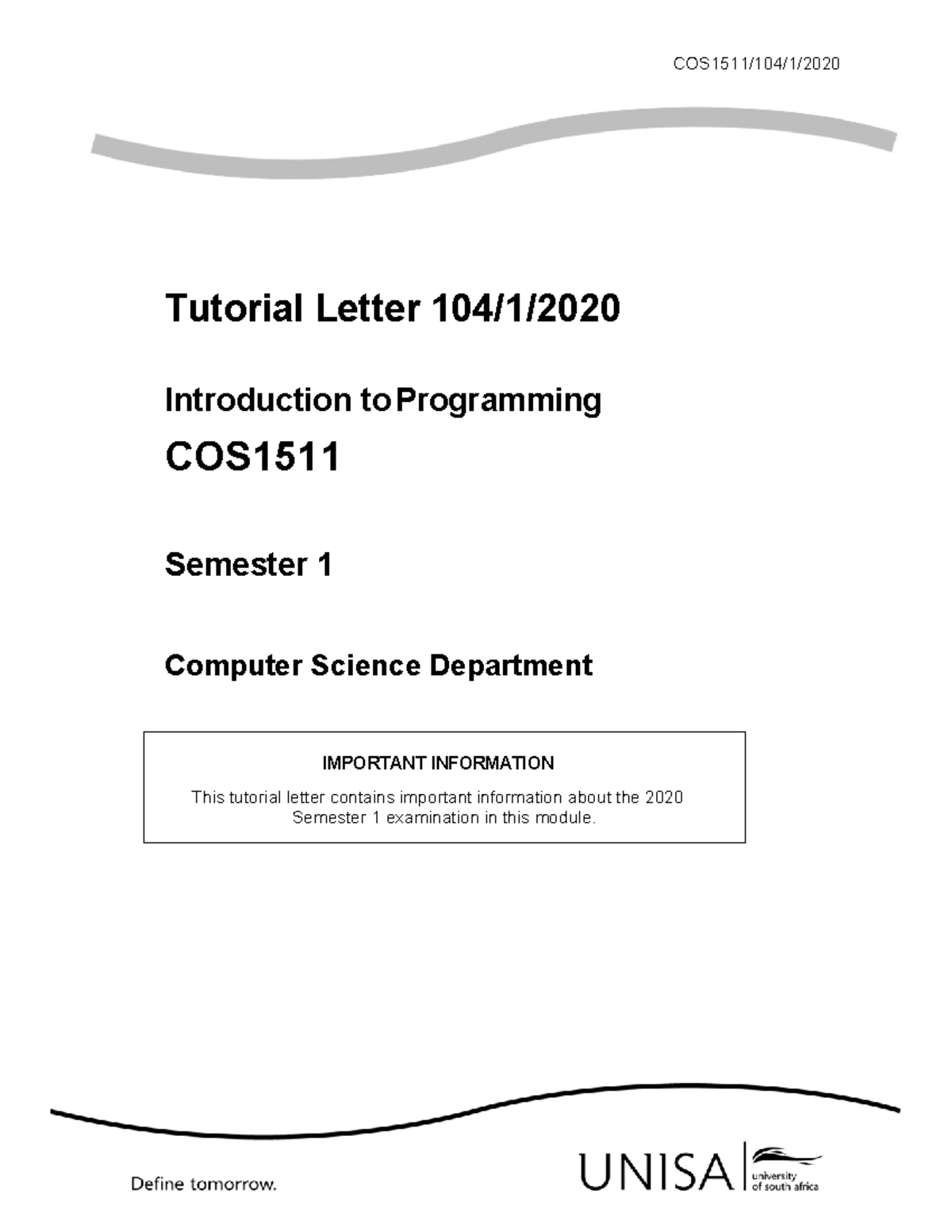 Tutorial Letter 104-1-2020 - Tutorial Letter 104/1/ Introduction to ...