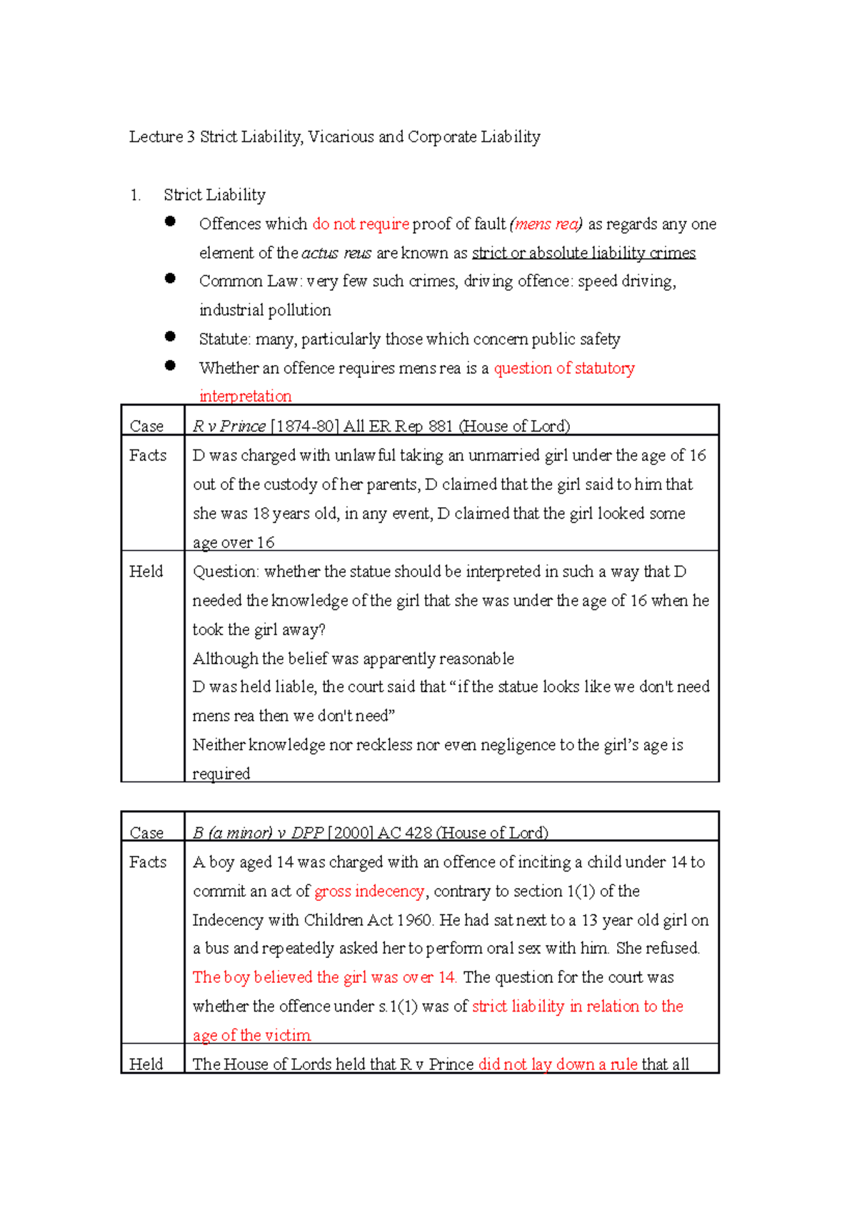 Lecture 3 Strict Liability, Vicarious and Corporate Liability - Strict ...