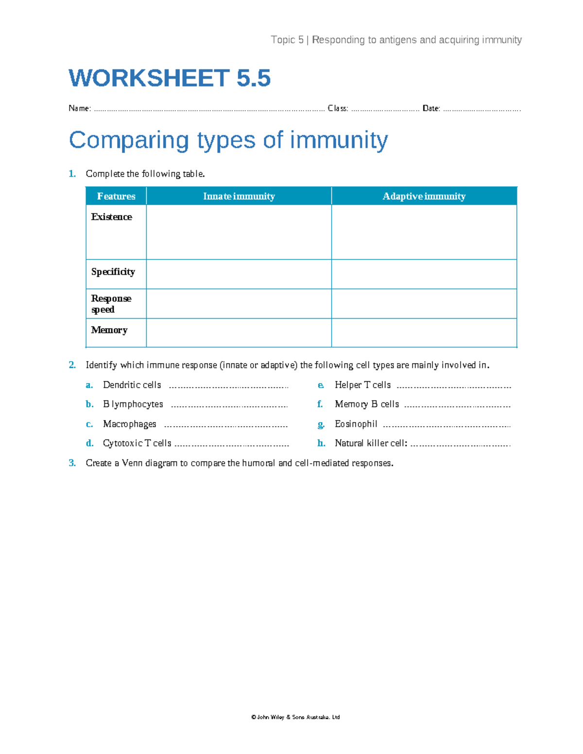 Comparing types of immunity - Topic 5 | Responding to antigens and ...