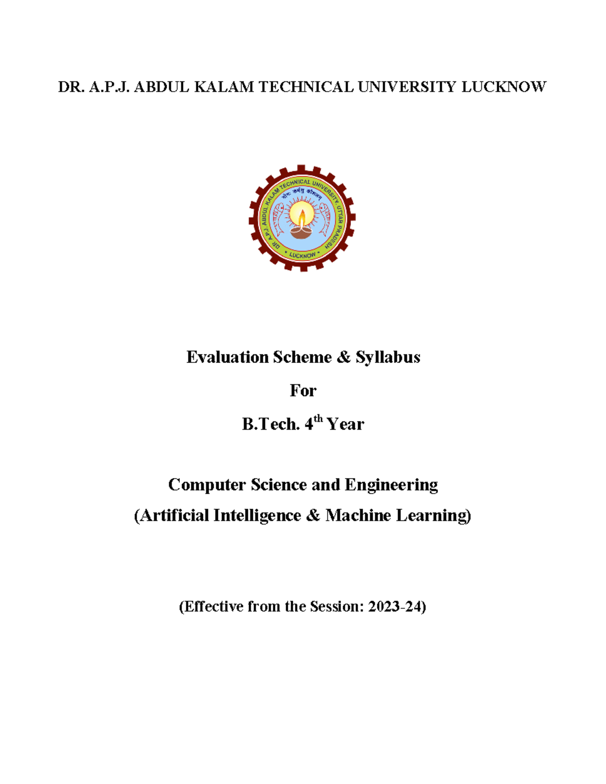 BTech. 4th Year Computer Science and Engineering-Artificial Intelligence Machine Learning 2023 ...