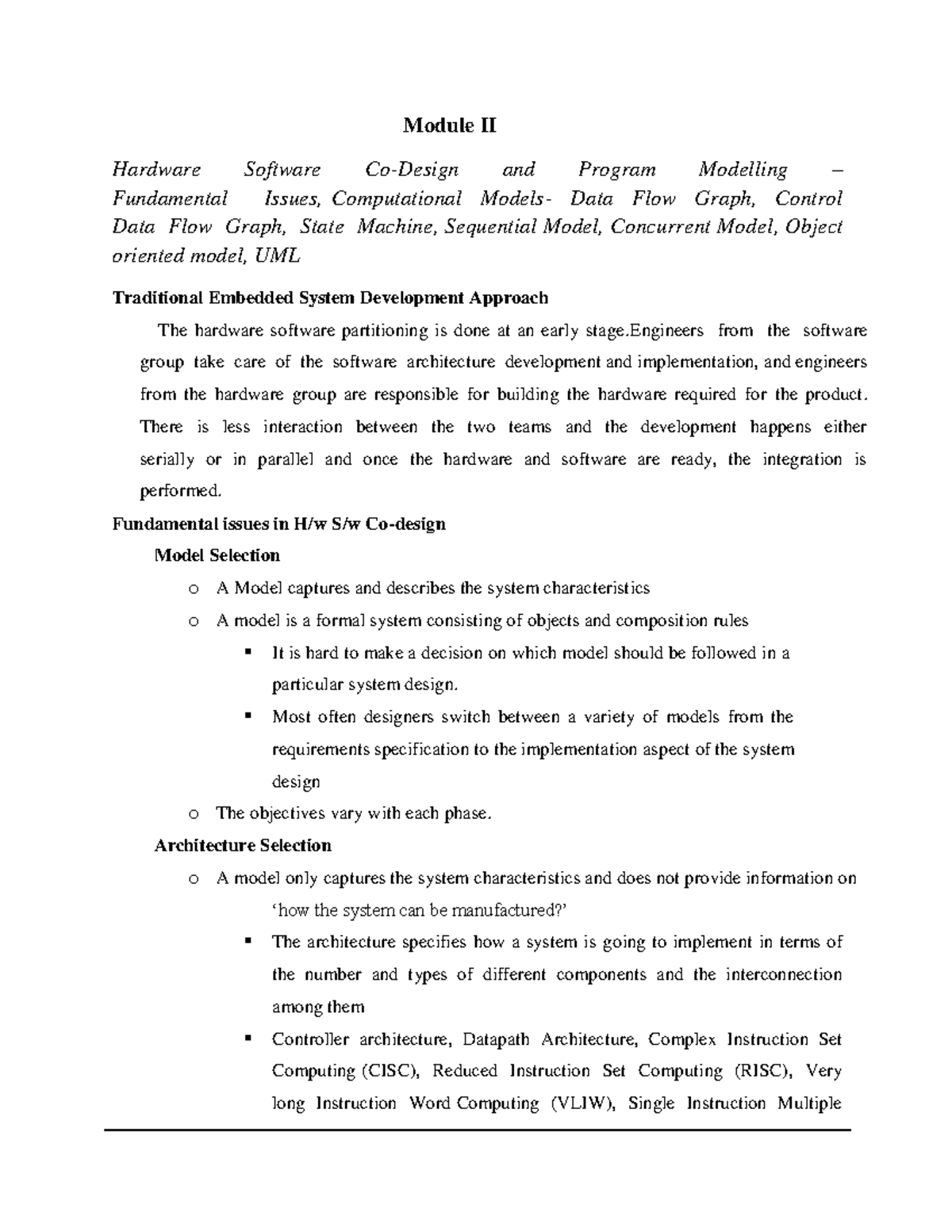 Cs404 Es Module 2 Module Ii Hardware Software Co Design And Program Modelling Fundamental 6106
