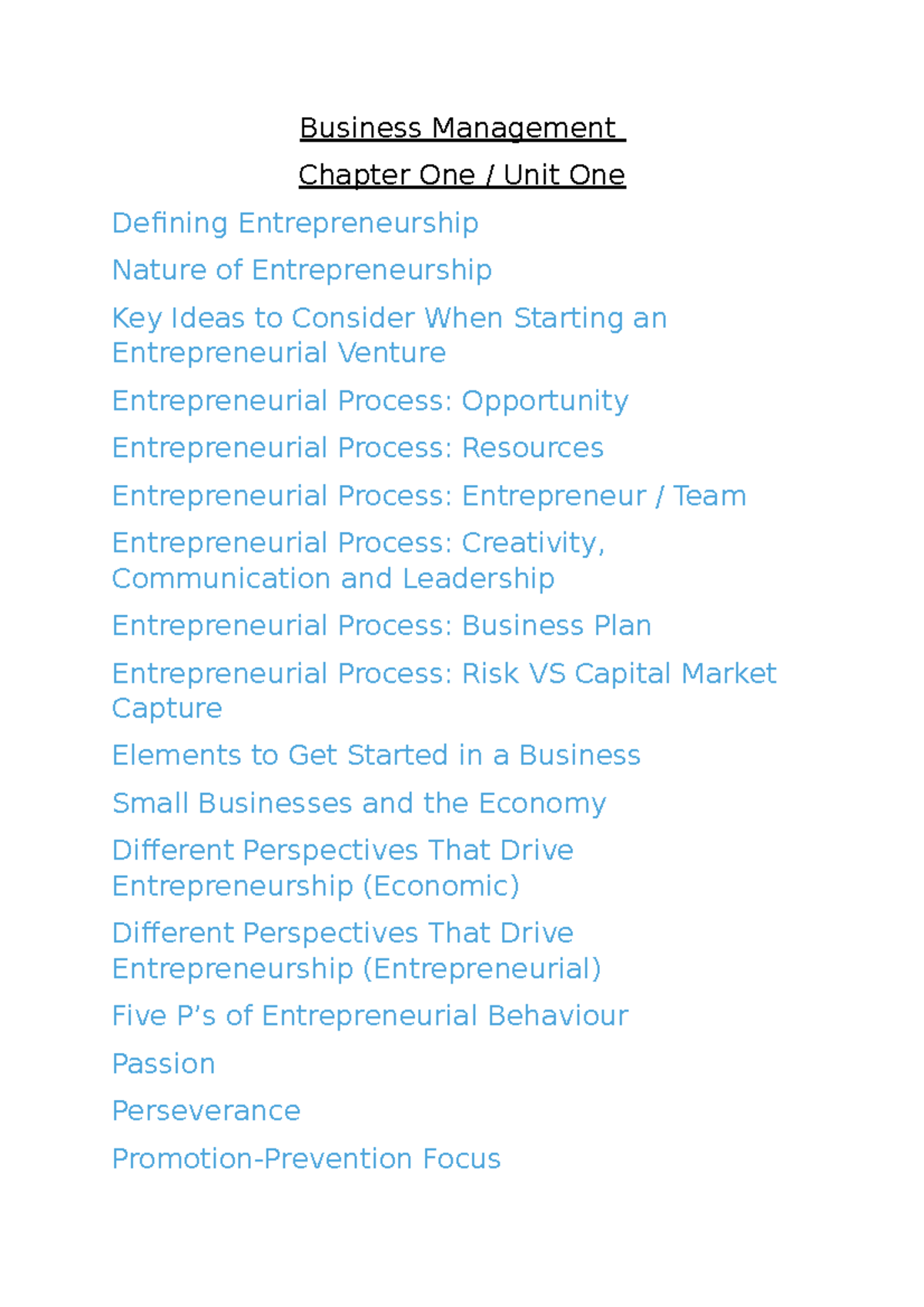 Business Managemen Chapter 1 Unit 1 - Business Management Chapter One ...