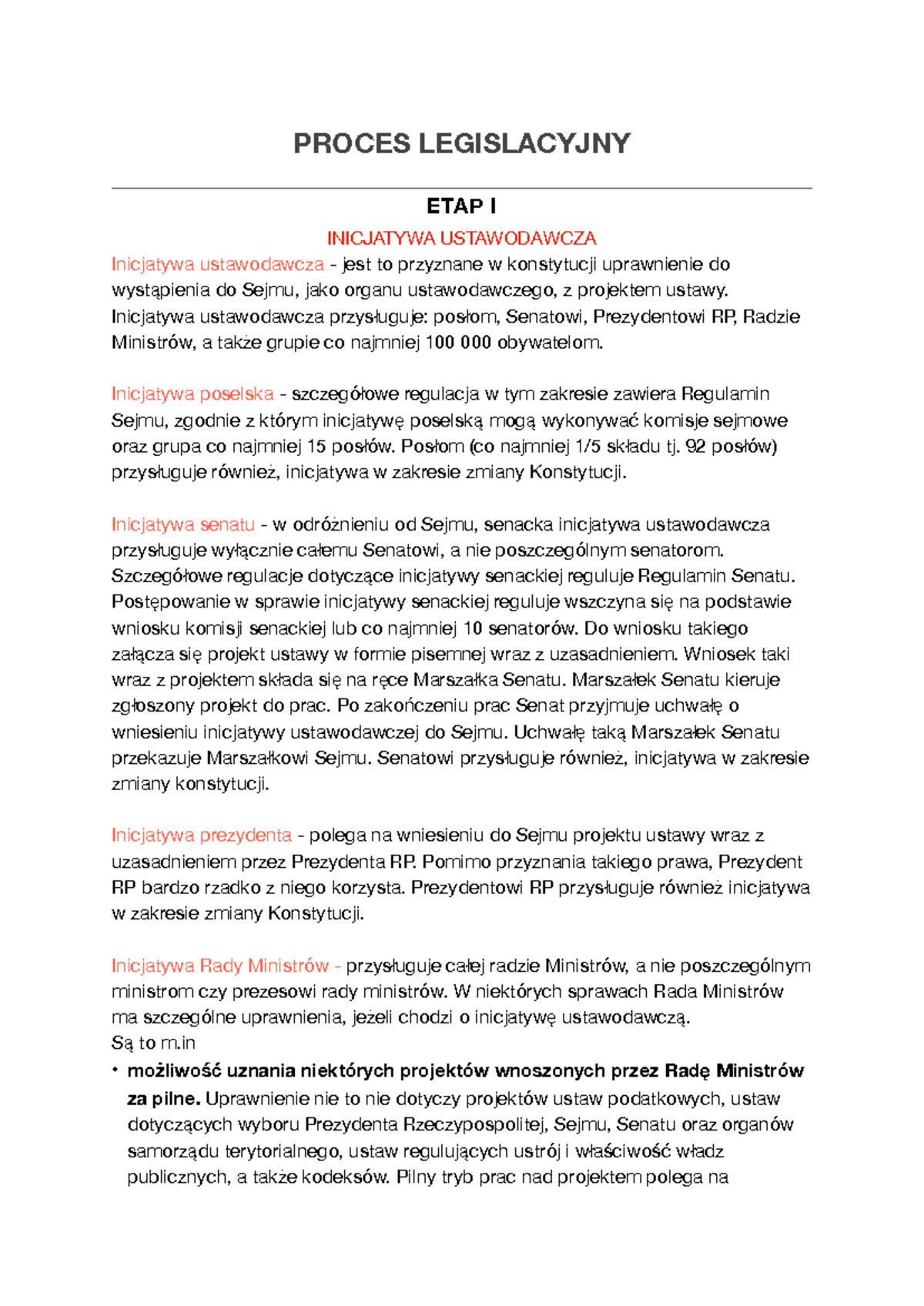 Proces legislacyjny - PROCES LEGISLACYJNY ETAP I INICJATYWA ...