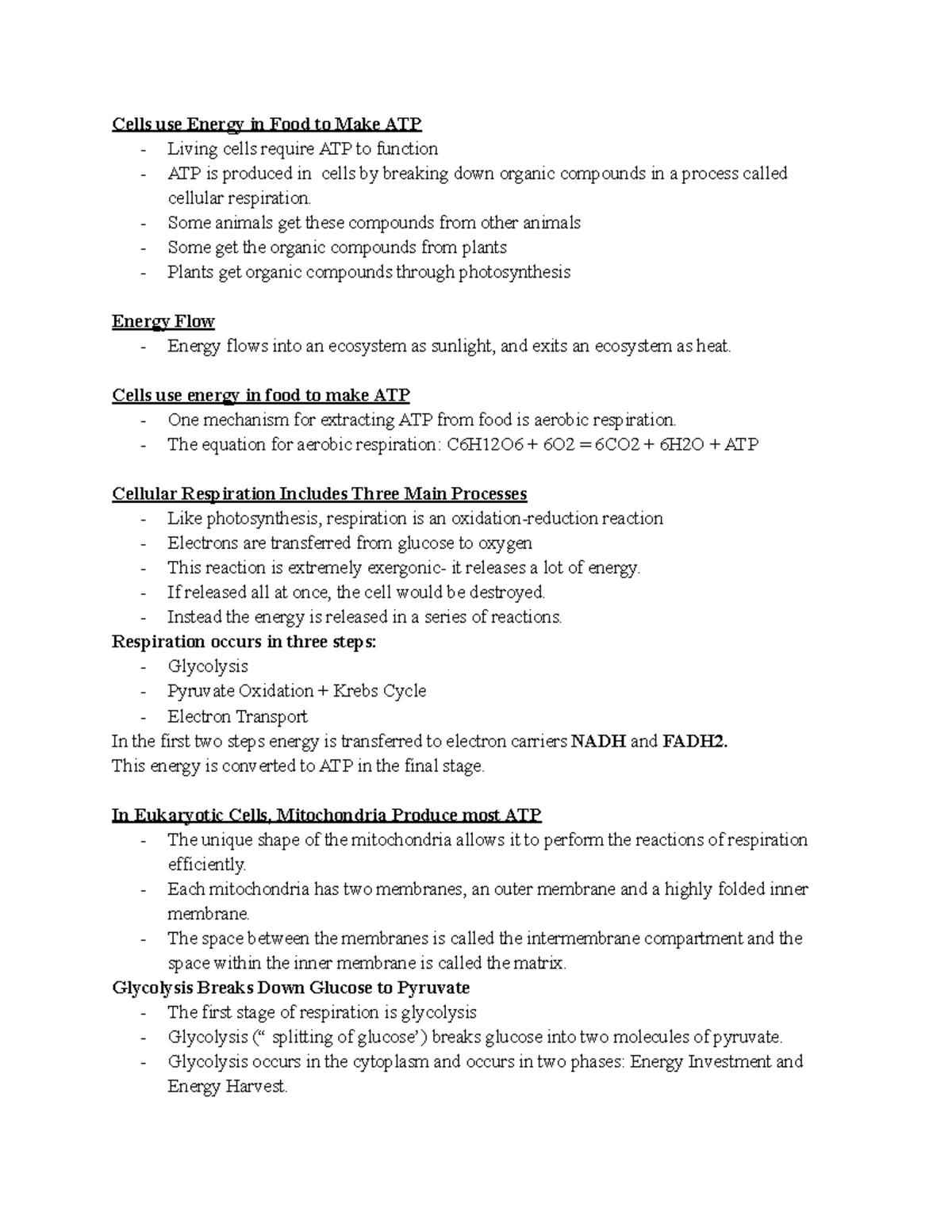 Cell Respiration -2 - Cells use Energy in Food to Make ATP - Living ...