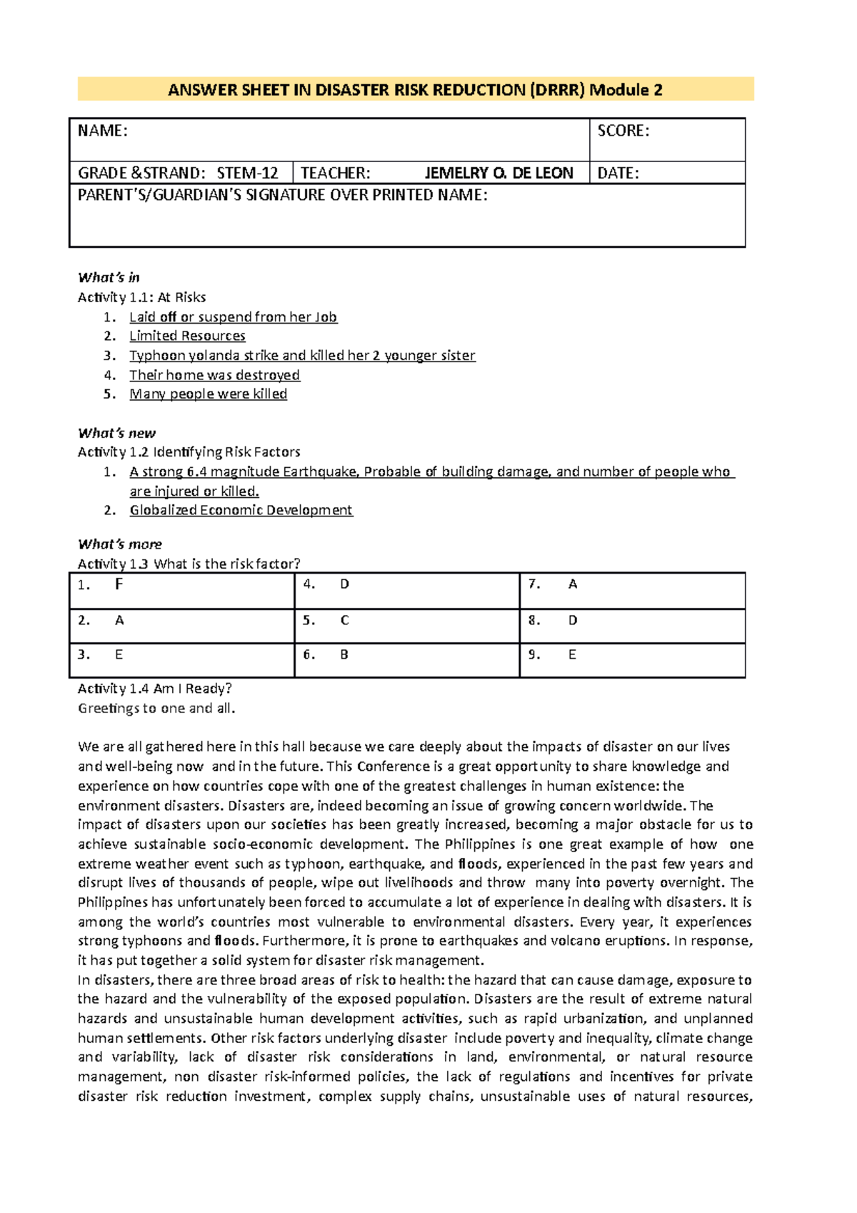 Answer- Sheet- Module- 2 kakshhsh jdhdbdjhd jshdhhdhdj - ANSWER SHEET ...