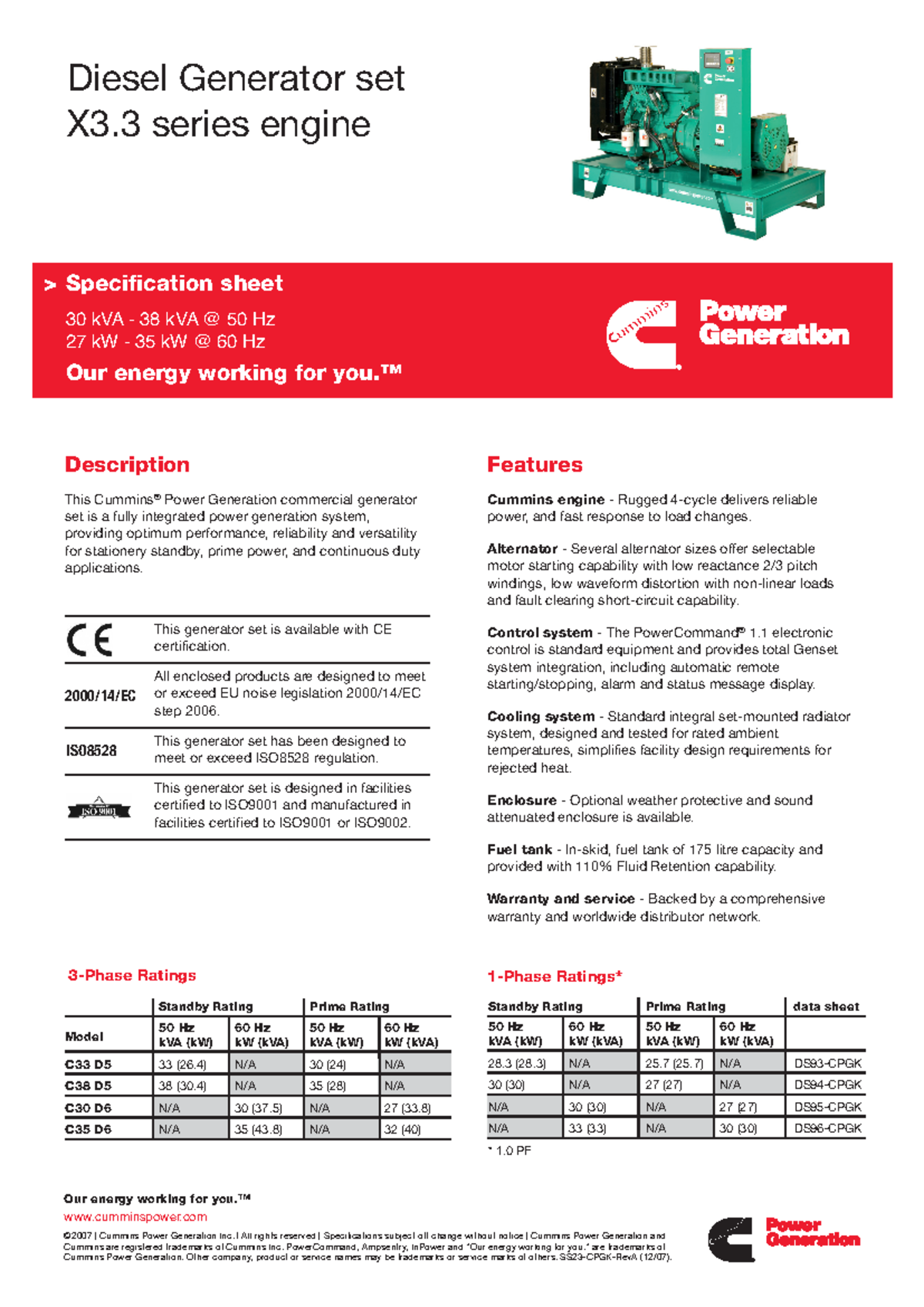 Genset Spec Sheet - C30D6 - Diesel Generator set X3 series engine ...