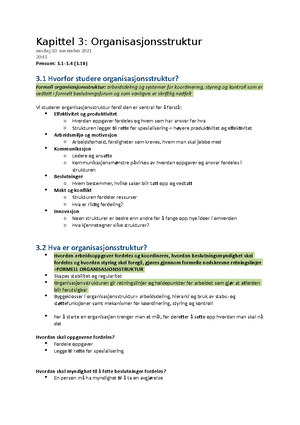 Kapittel-4-k - Notater fra boken - Kapittel 4: Organisasjonskultur onsdag 10. november 2021 21 ...