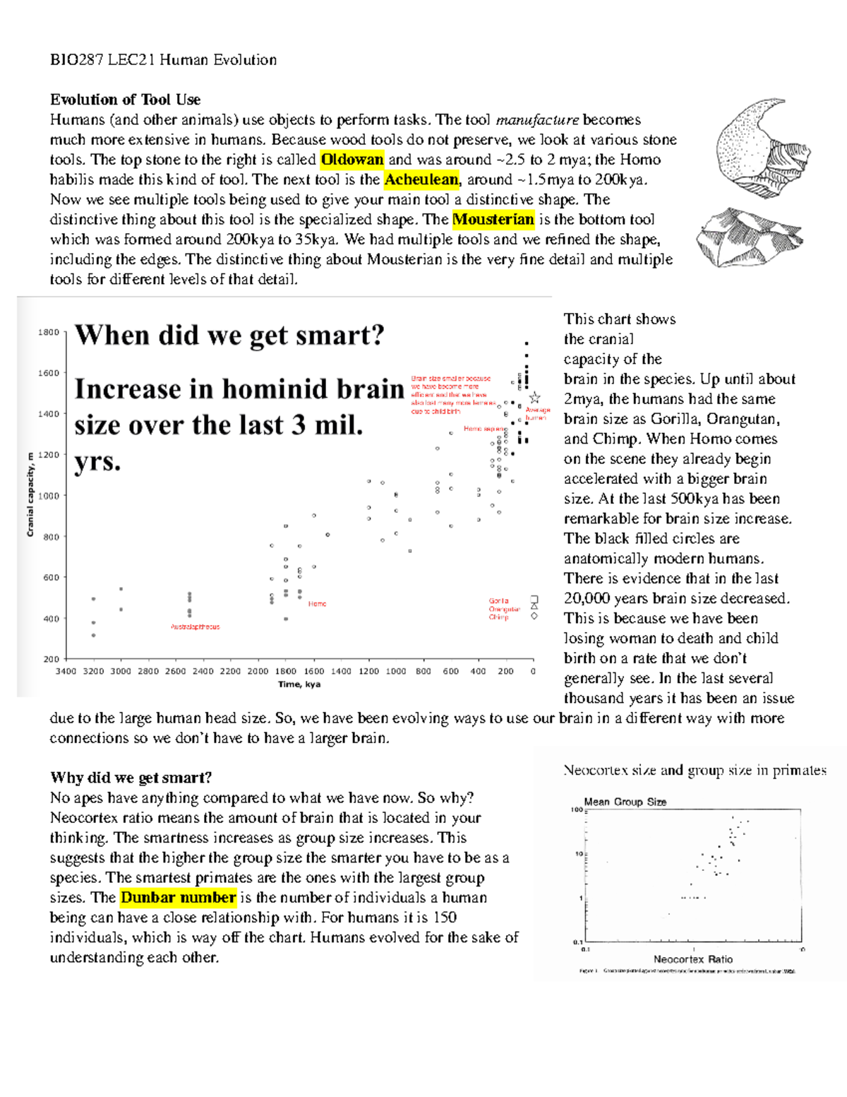 BIO287 LEC21 Outline - Lecture notes 21 - BIO287 LEC21 Human Evolution ...