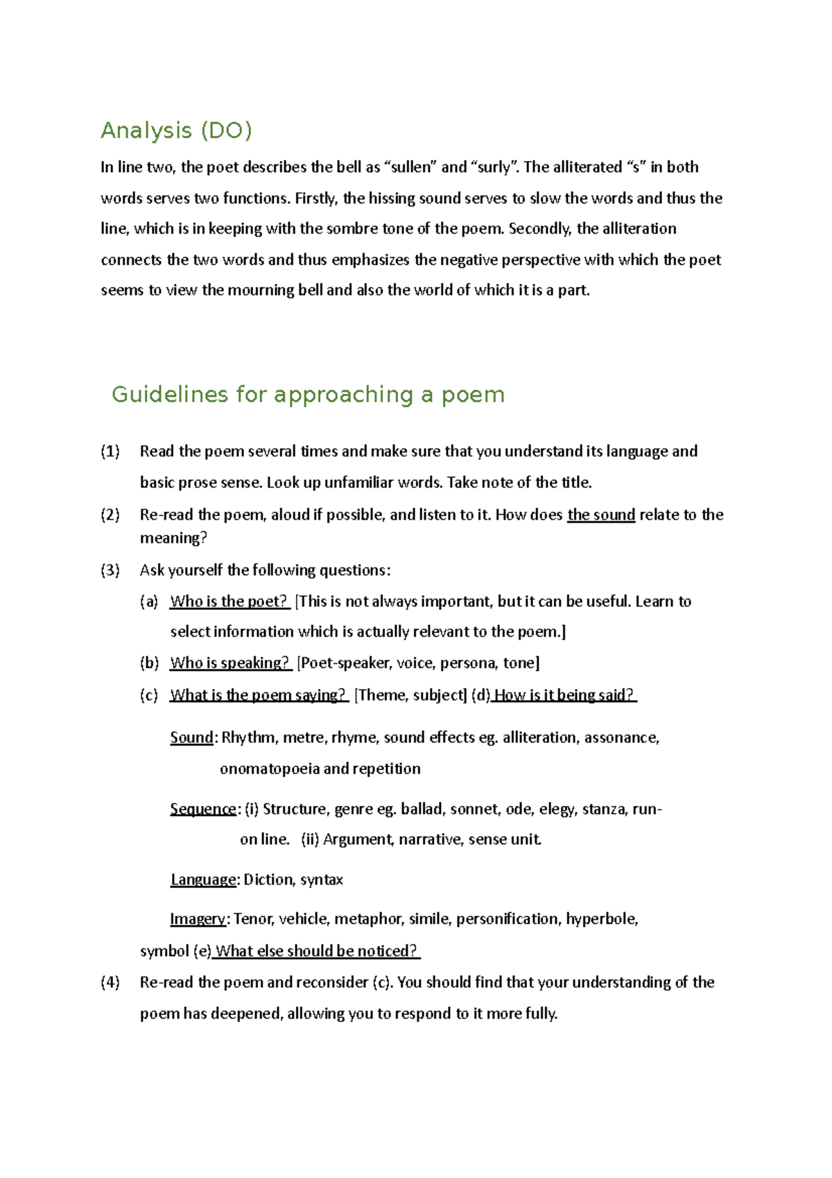 Study Notes Poetry TEST - Analysis (DO) In line two, the poet describes ...