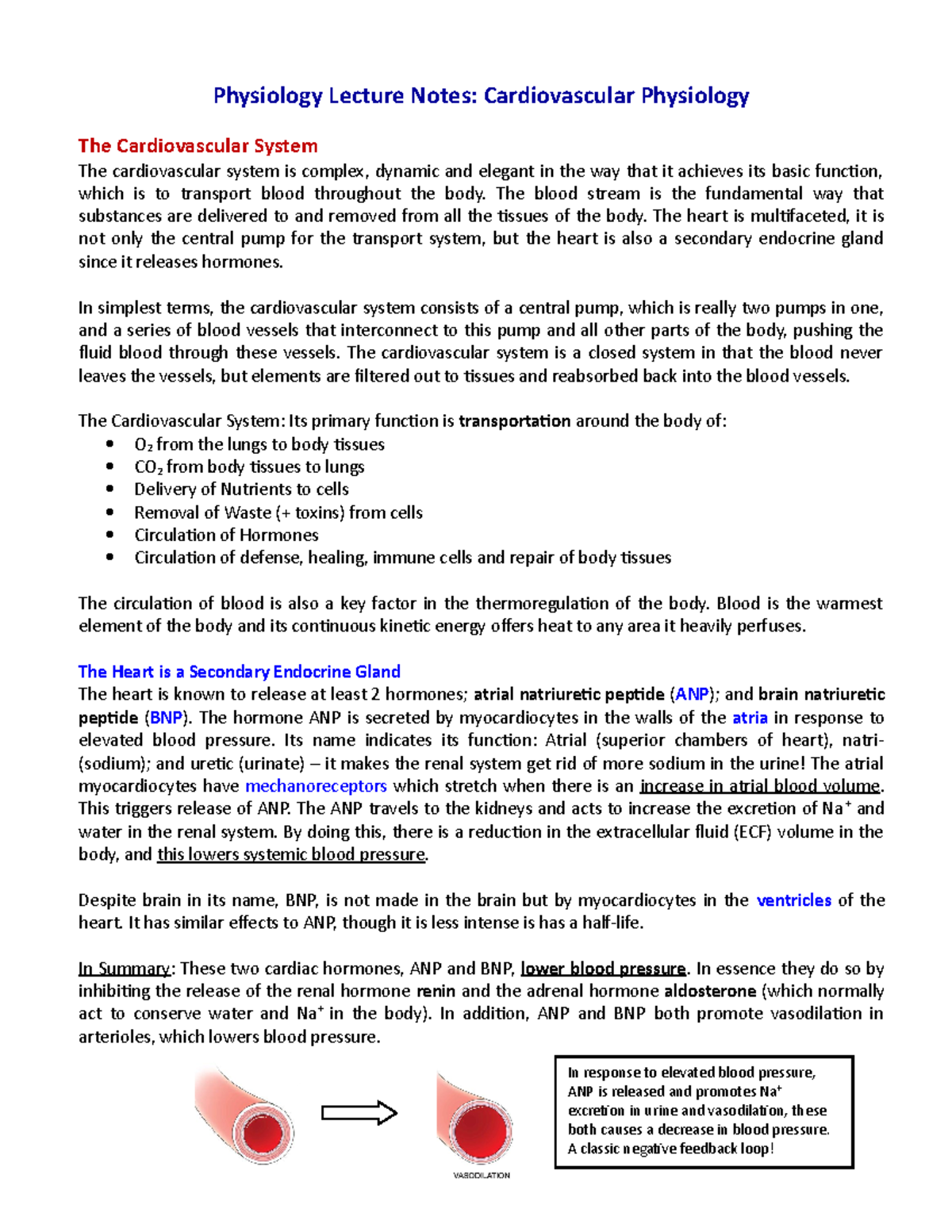 Cardio Physiology Lecture - Physiology Lecture Notes: Cardiovascular ...