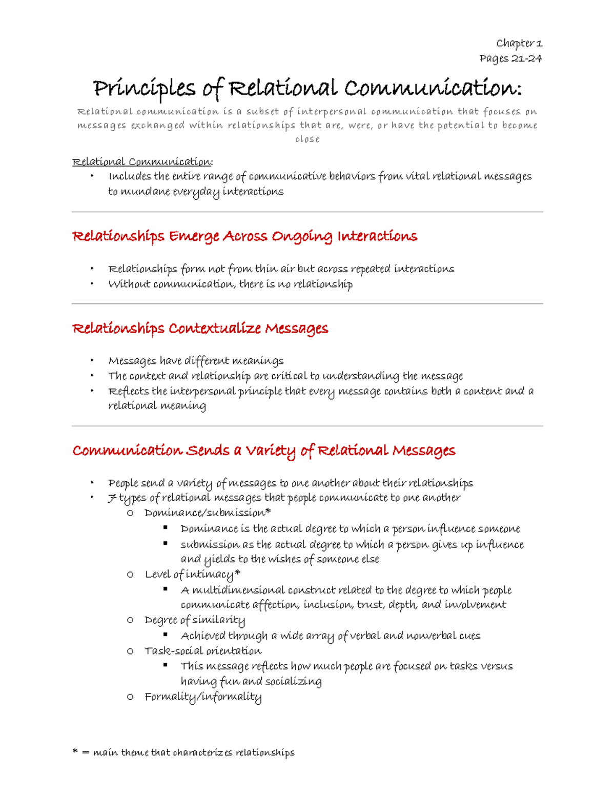 Principles of Relational Communication (Chapter 1 pg 21-24) - Chapter 1 ...