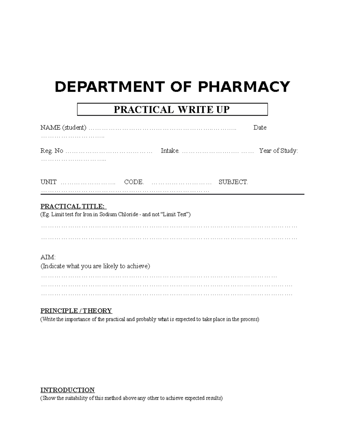 Y3 Pract Write-UP - LEGIT - DEPARTMENT OF PHARMACY PRACTICAL WRITE UP ...
