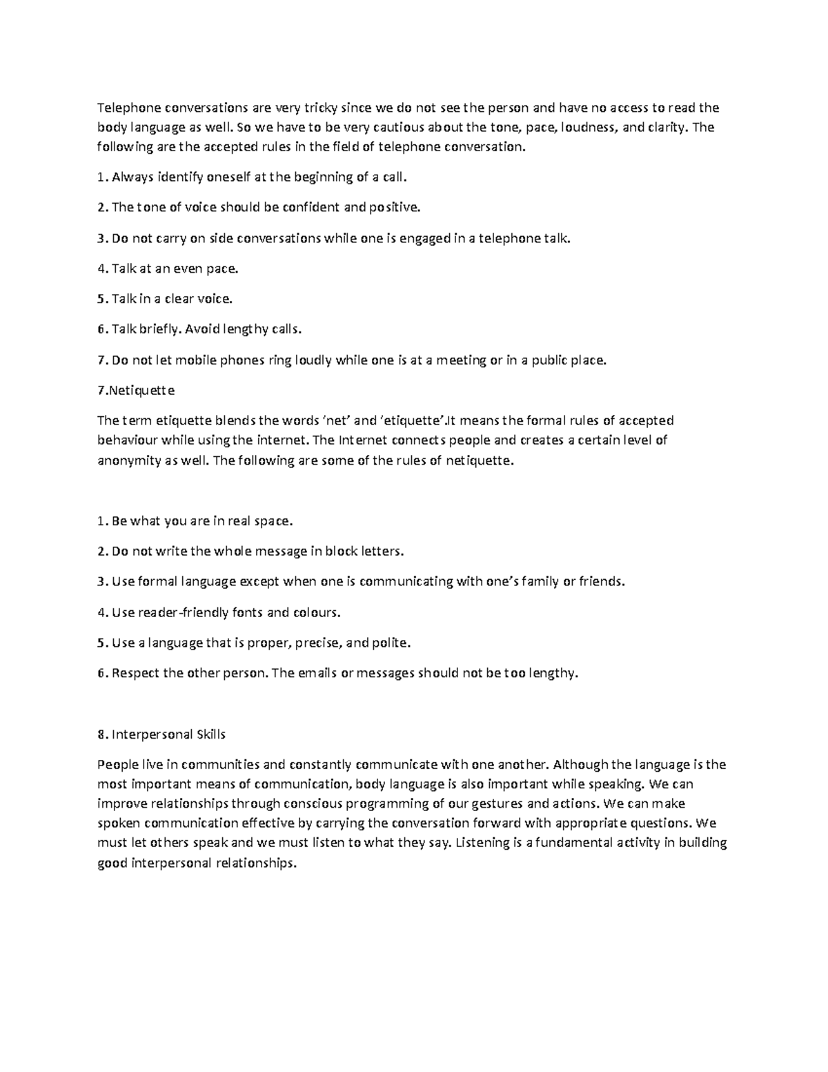 Telephone Communication - Telephone conversations are very tricky since ...