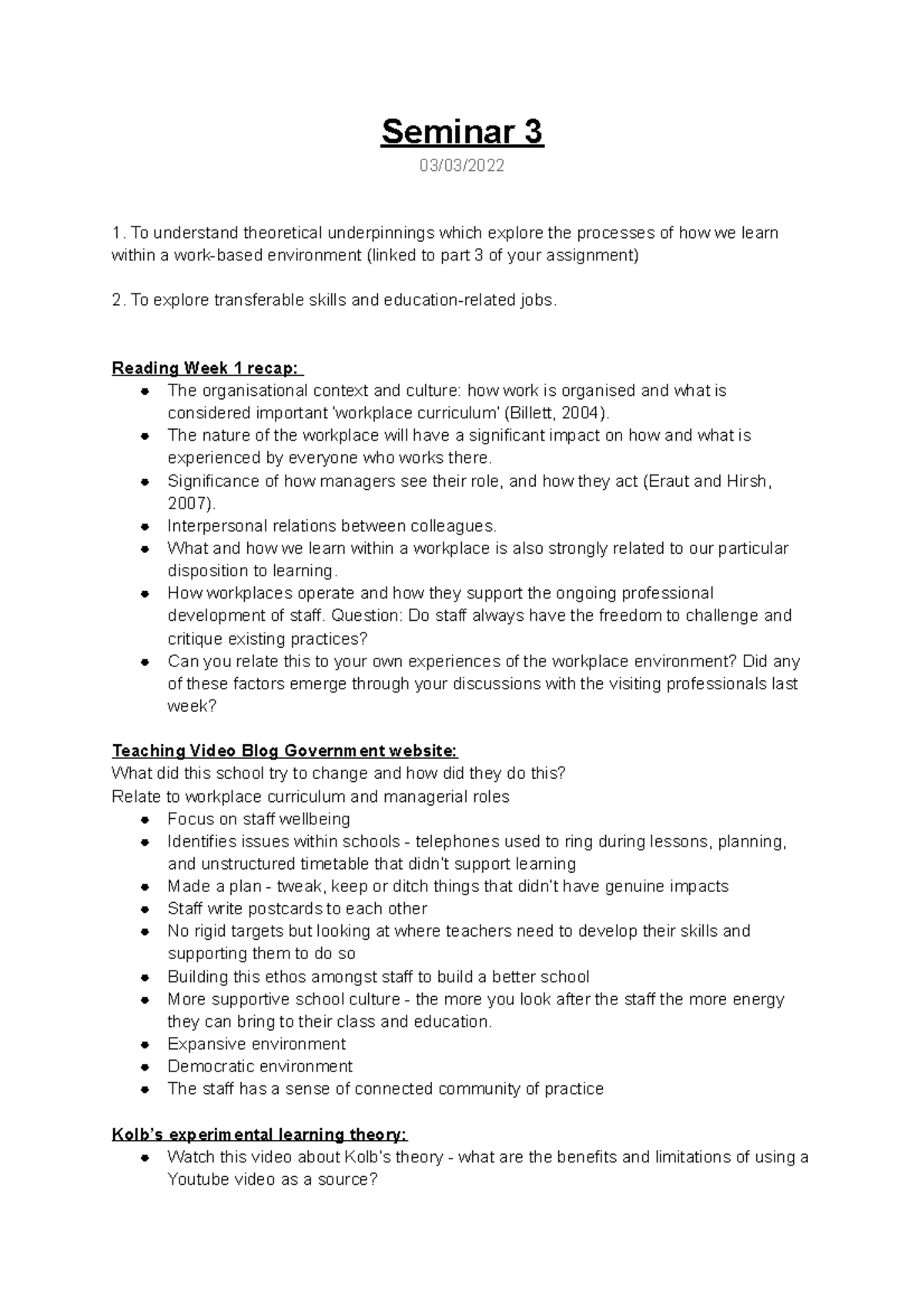 S3 - lecture and seminar notes - Seminar 3 03/03/ To understand ...