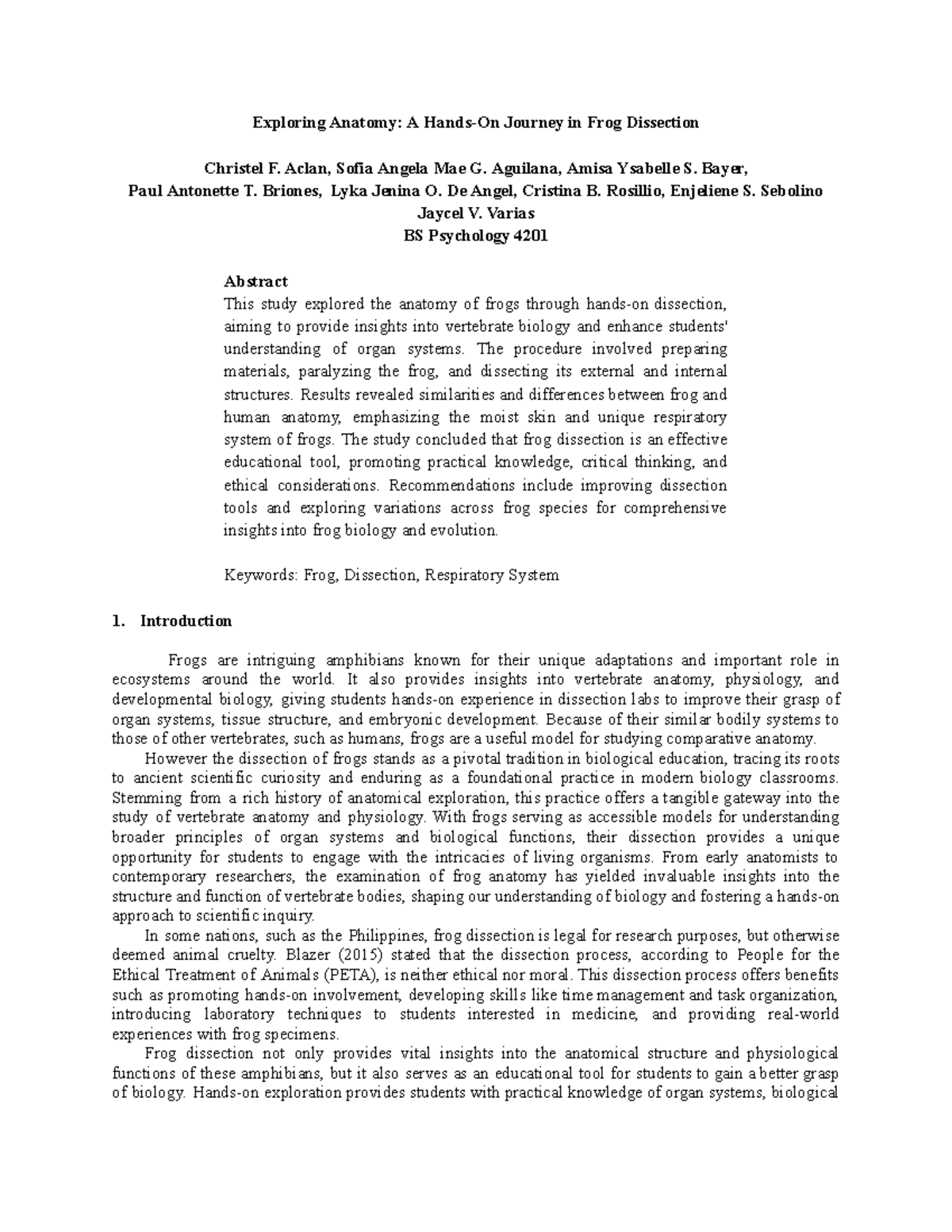 Dissection Lab Report - Exploring Anatomy: A Hands-On Journey in Frog ...