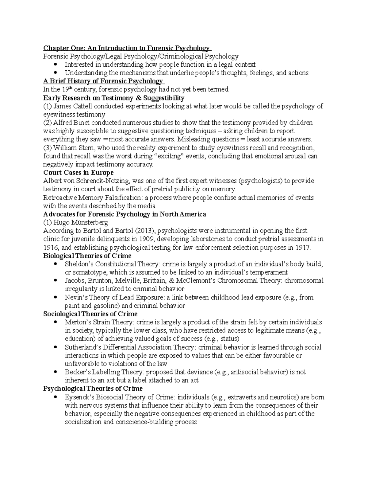 Law Notes - Chapter One: An Introduction to Forensic Psychology ...