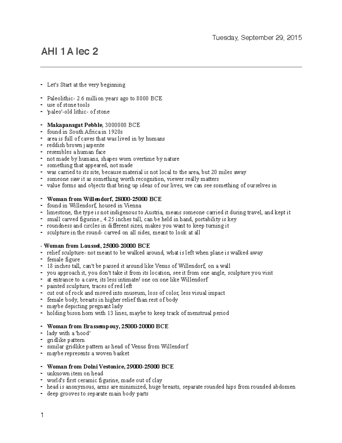 AHI 1A lec 2 - Lecture notes 2 - Tuesday, September 29, 2015 AHI 1A lec ...