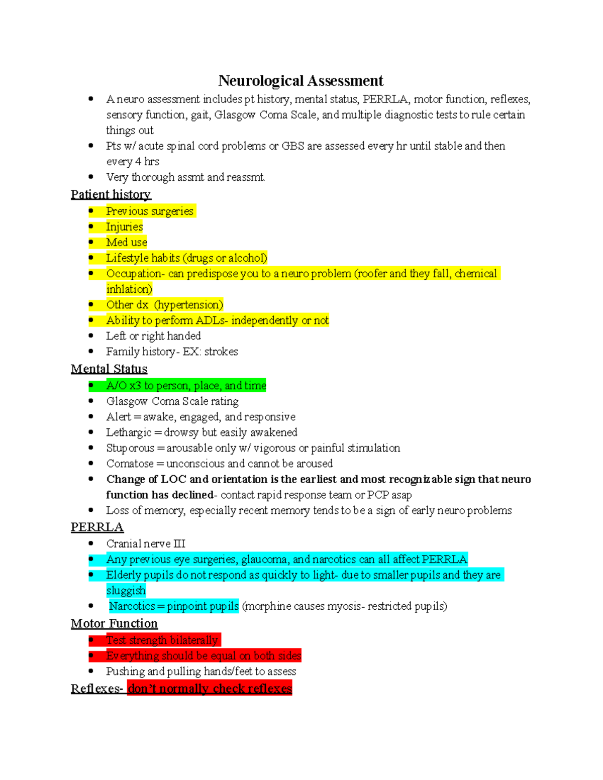Chap 38 Neuro Assessment EXAM Review - Neurological Assessment A neuro ...