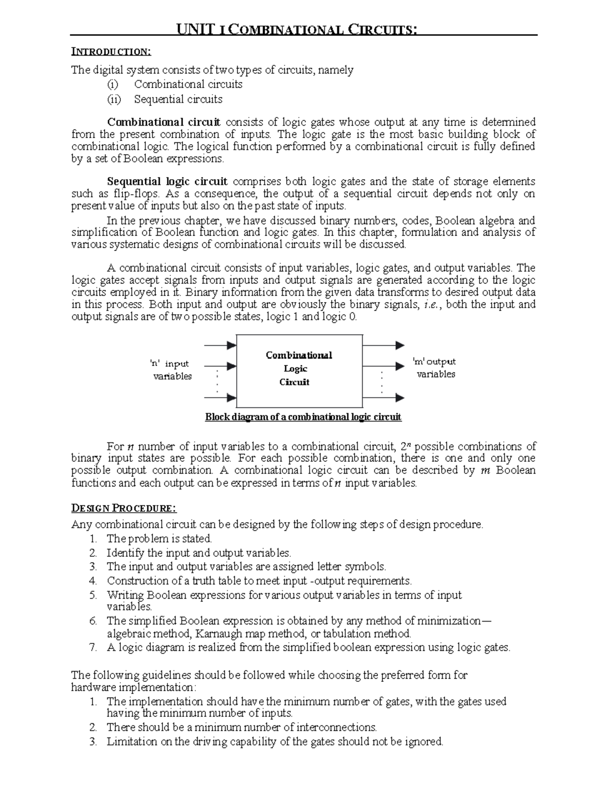 660600607 DPCO Unit 1 new - UNIT I COMBINATIONAL CIRCUITS : INTRODUCTION: The digital system ...
