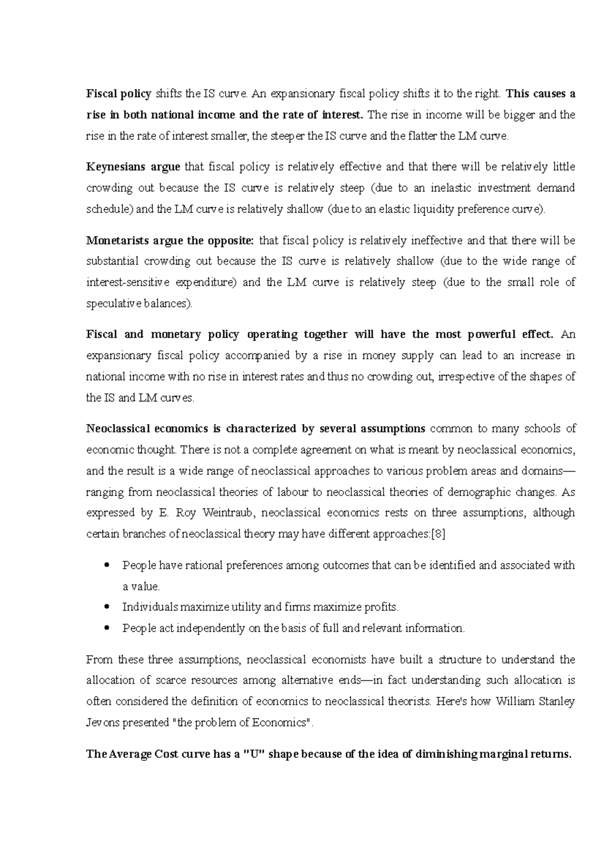 Economics Lecture notes 5 - Fiscal policy shifts the IS curve. An ...