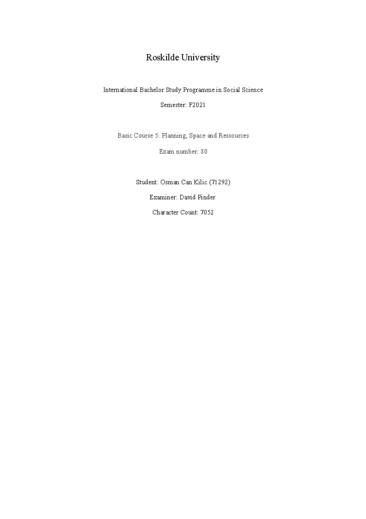 Exam PSR North Africax 2 - Roskilde University International Bachelor ...