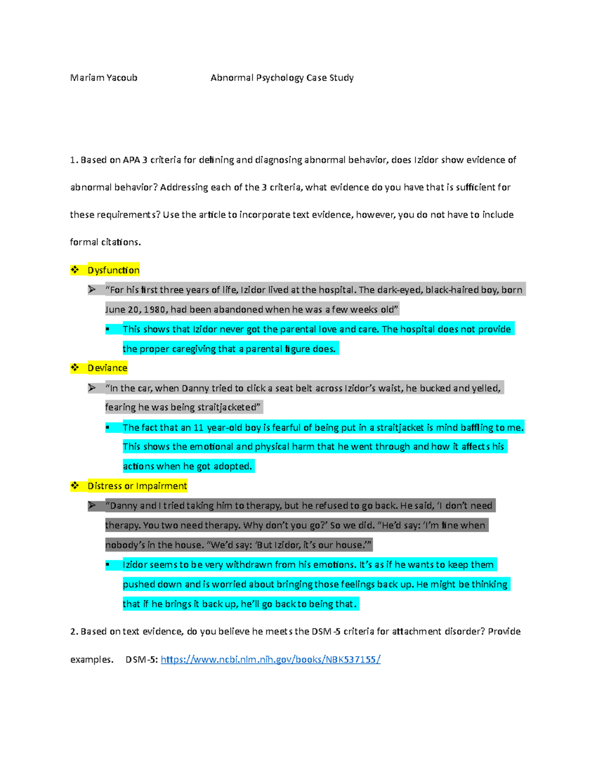 Abnormal - Good luck - Mariam Yacoub Abnormal Psychology Case Study ...