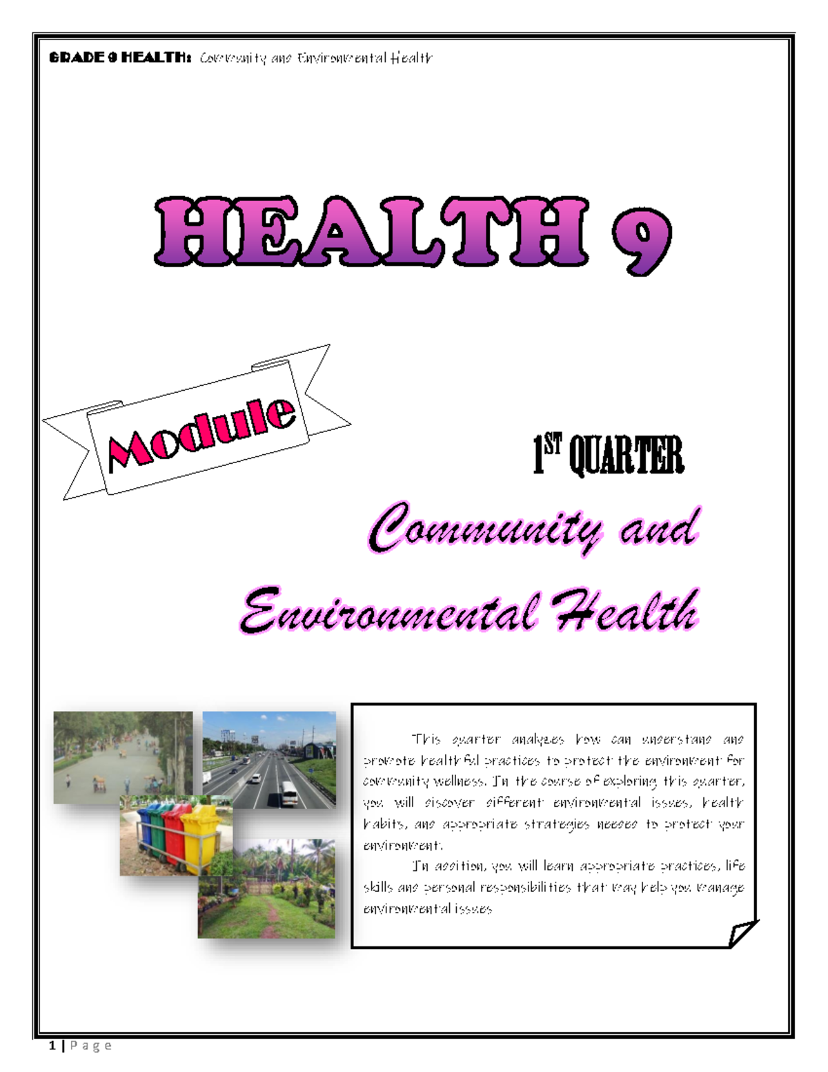 Health - Community and Environmental Health - 1 ST QUARTER This quarter ...