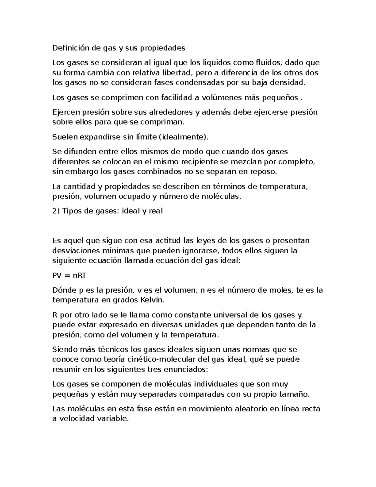 Resumen de gases - Definición de gas y sus propiedades Los gases se ...