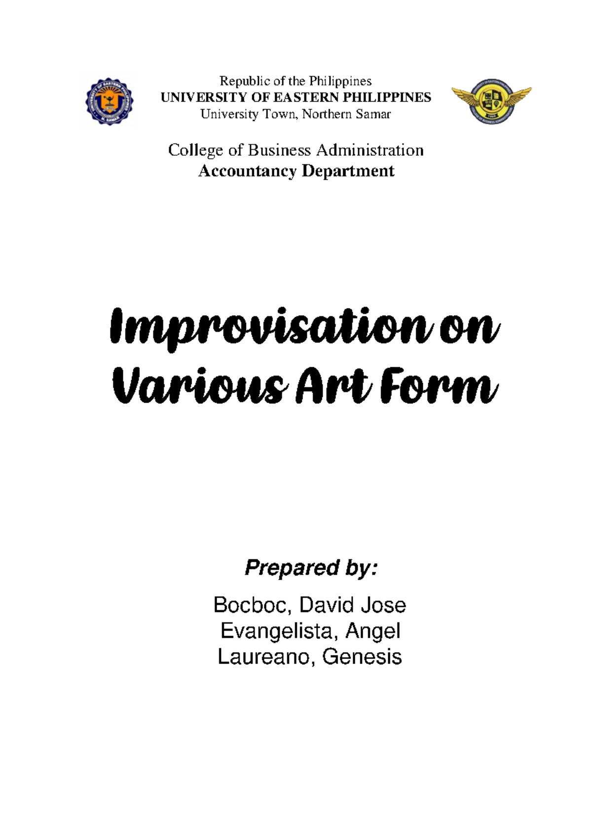 Triad 13 Improvisation on Various Art Form - Republic of the ...