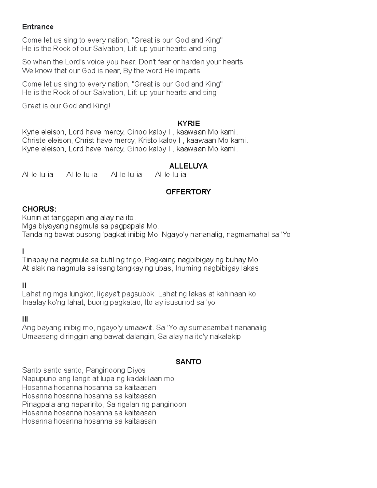 MASS LINE UP 08 02 22 - Entrance Come let us sing to every nation ...