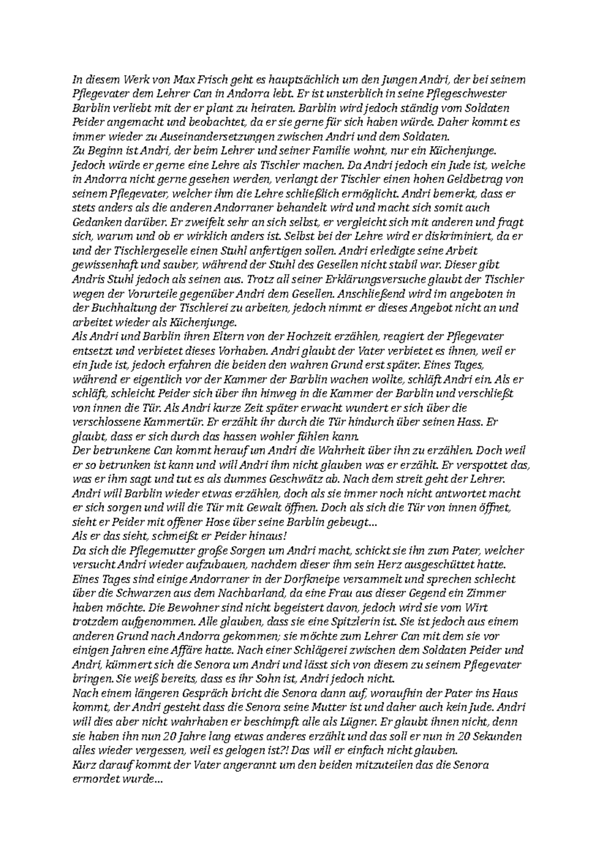 Andorra-Max Frisch - Voto: 10 - In diesem Werk von Max Frisch geht es ...