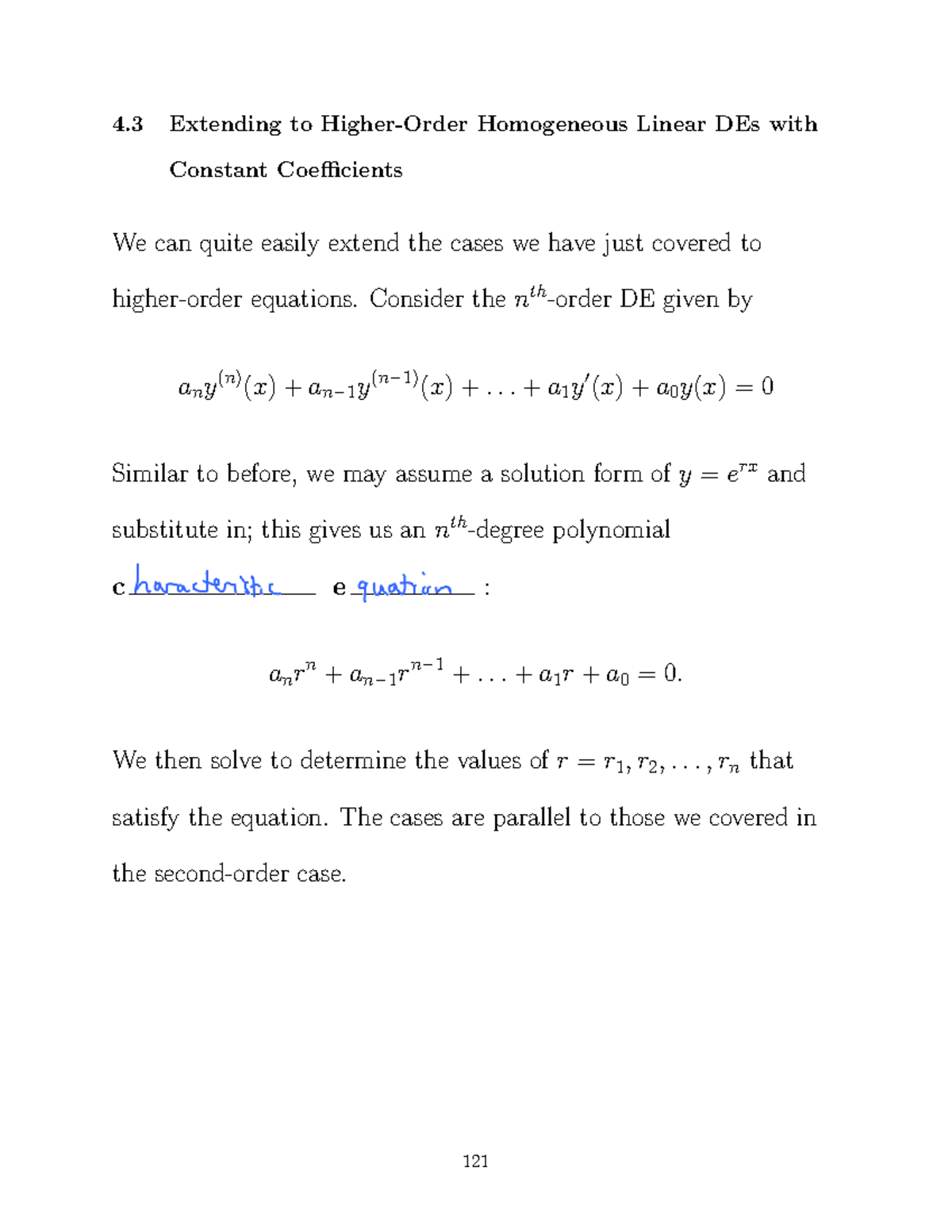 Lecture 18 Pages 121 To 126 Higher Order Linear Homogeneous Des