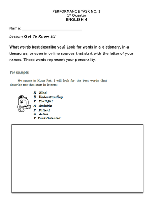 ESP-4-Q2 - performance task - Performance Task 1 Pagkamahinahon sa ...