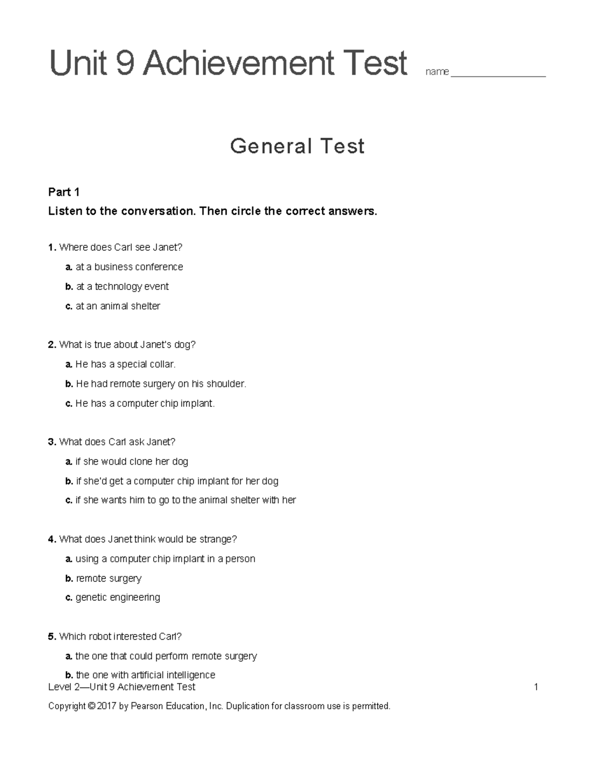 396767031 Su2 Assessments u09 - Unit 9 Achievement Test name ...