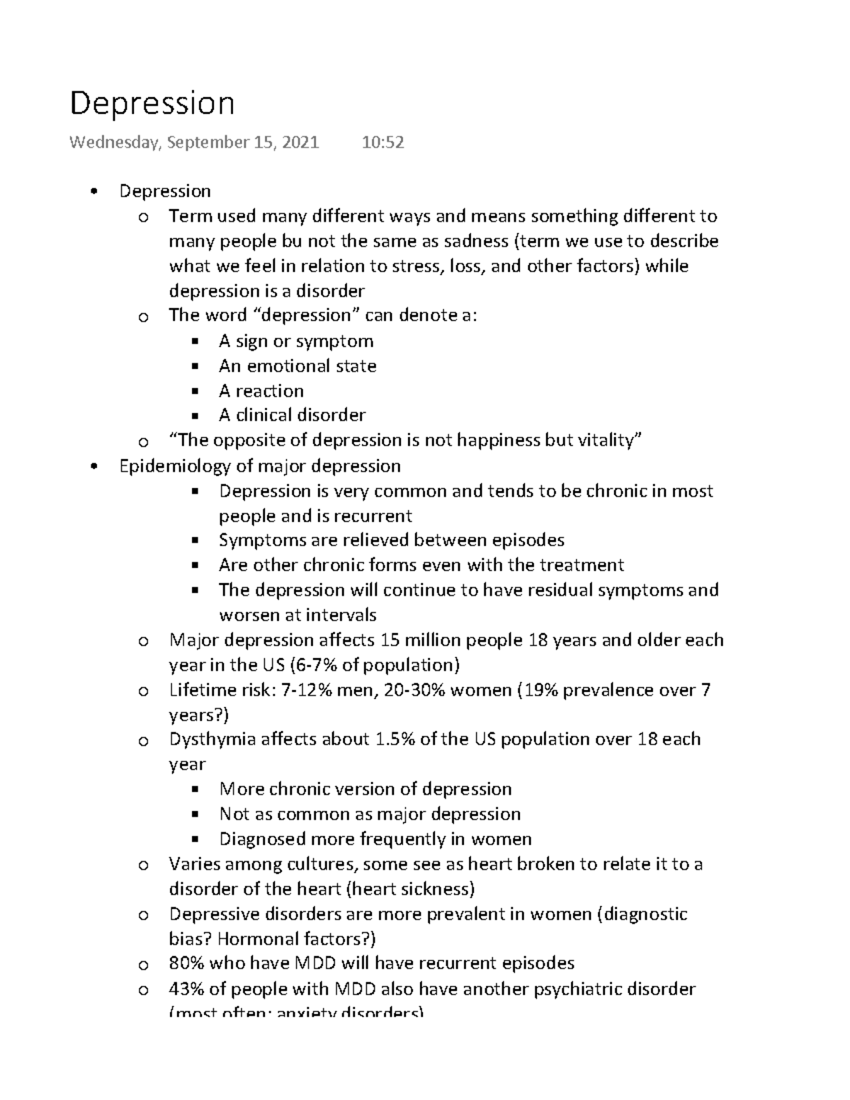 Depression - Spring 2022 - Depression Term used many different ways and ...