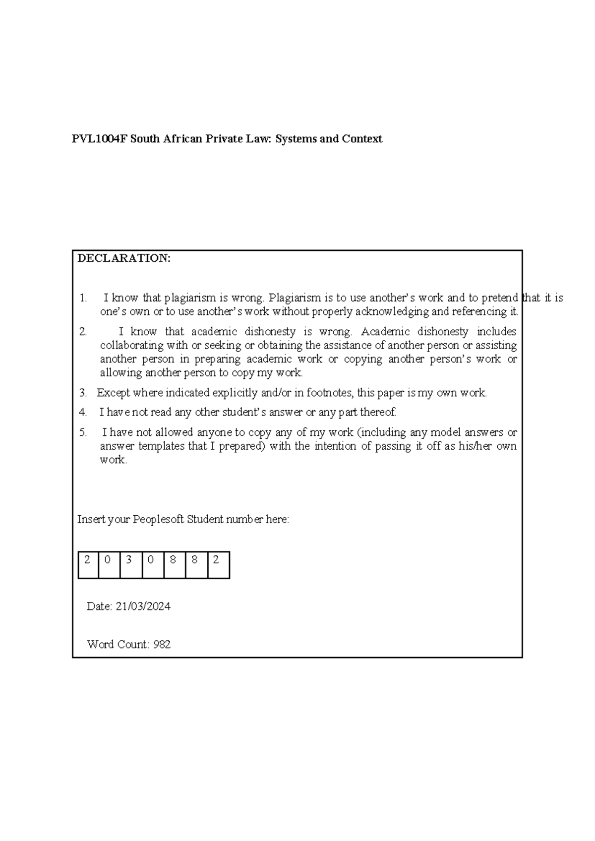 fsal case summary - PVL1004F South African Private Law: Systems and ...
